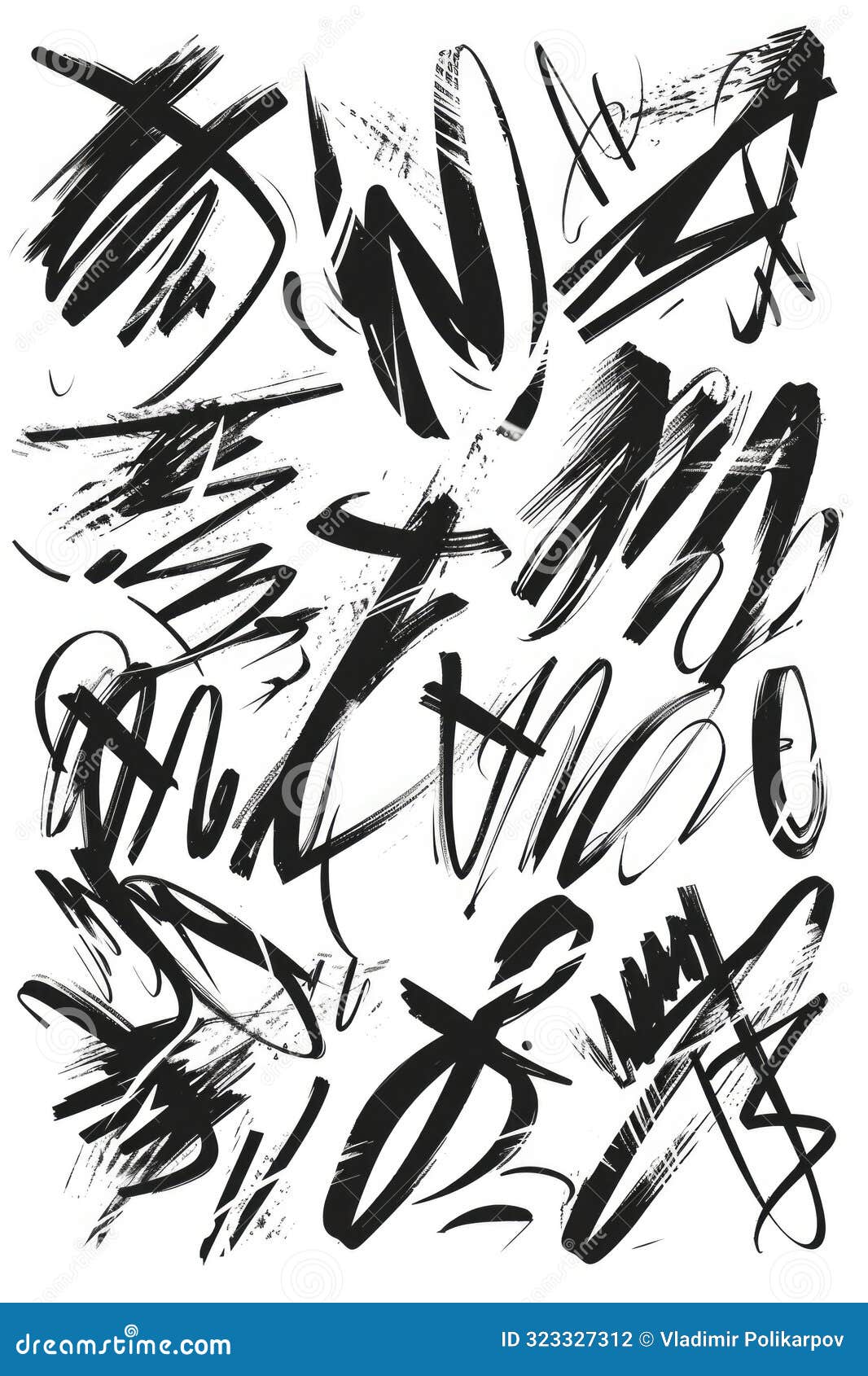 Black and White Illustration of Stylized Graffiti Letters with Bold ...