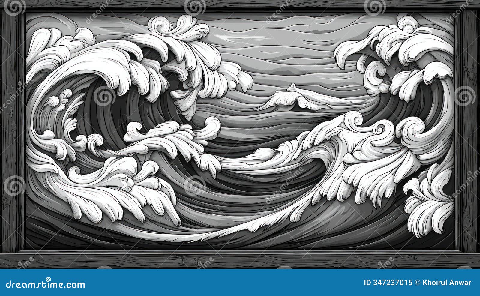 Black White Illustration of Stylized Ocean Waves Stock Illustration ...