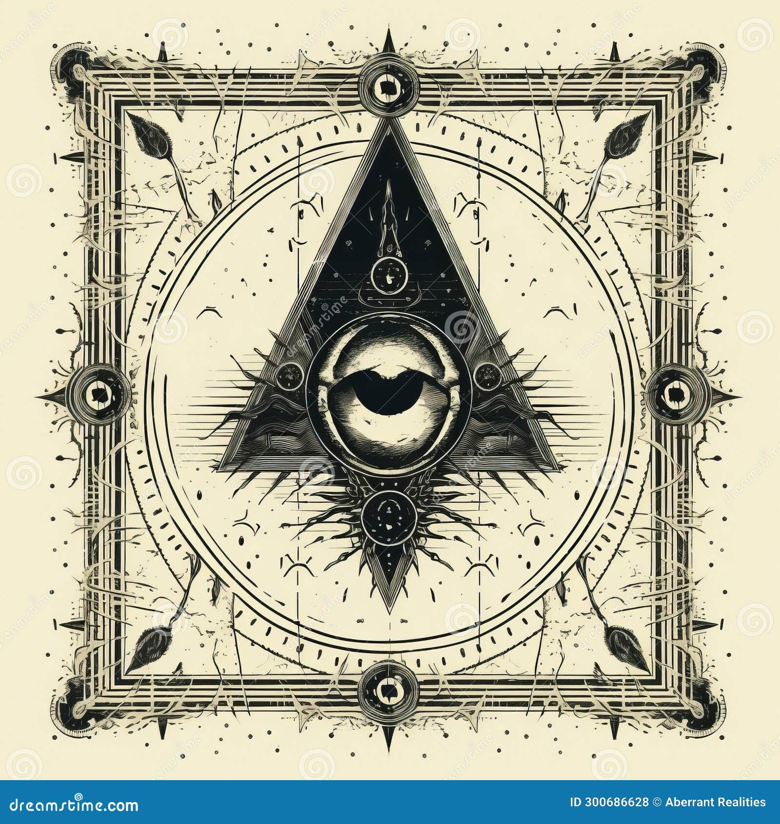 A Black and White Illustration of a Triangle with an Eye in the Middle ...