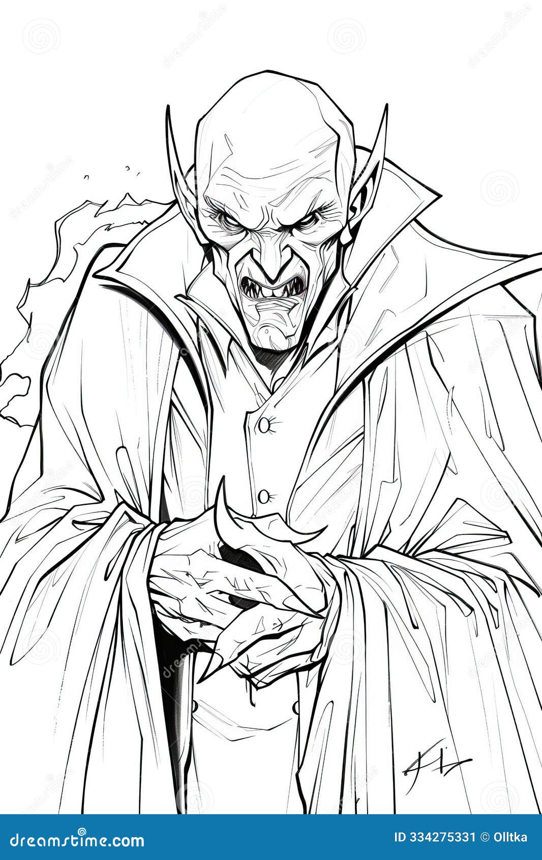Black-and-white Illustration Of Vampire With Menacing Expression ...
