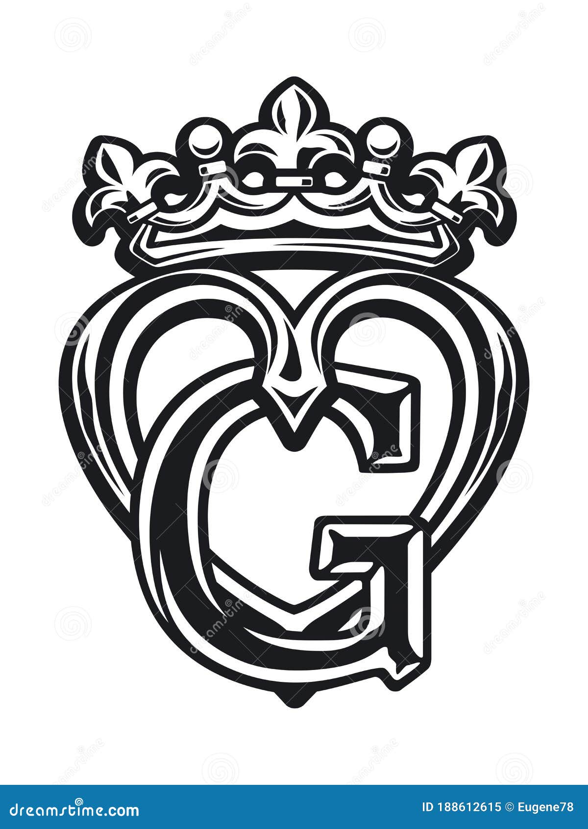 Monogram of Letter G with Heart and Crown Stock Vector - Illustration ...