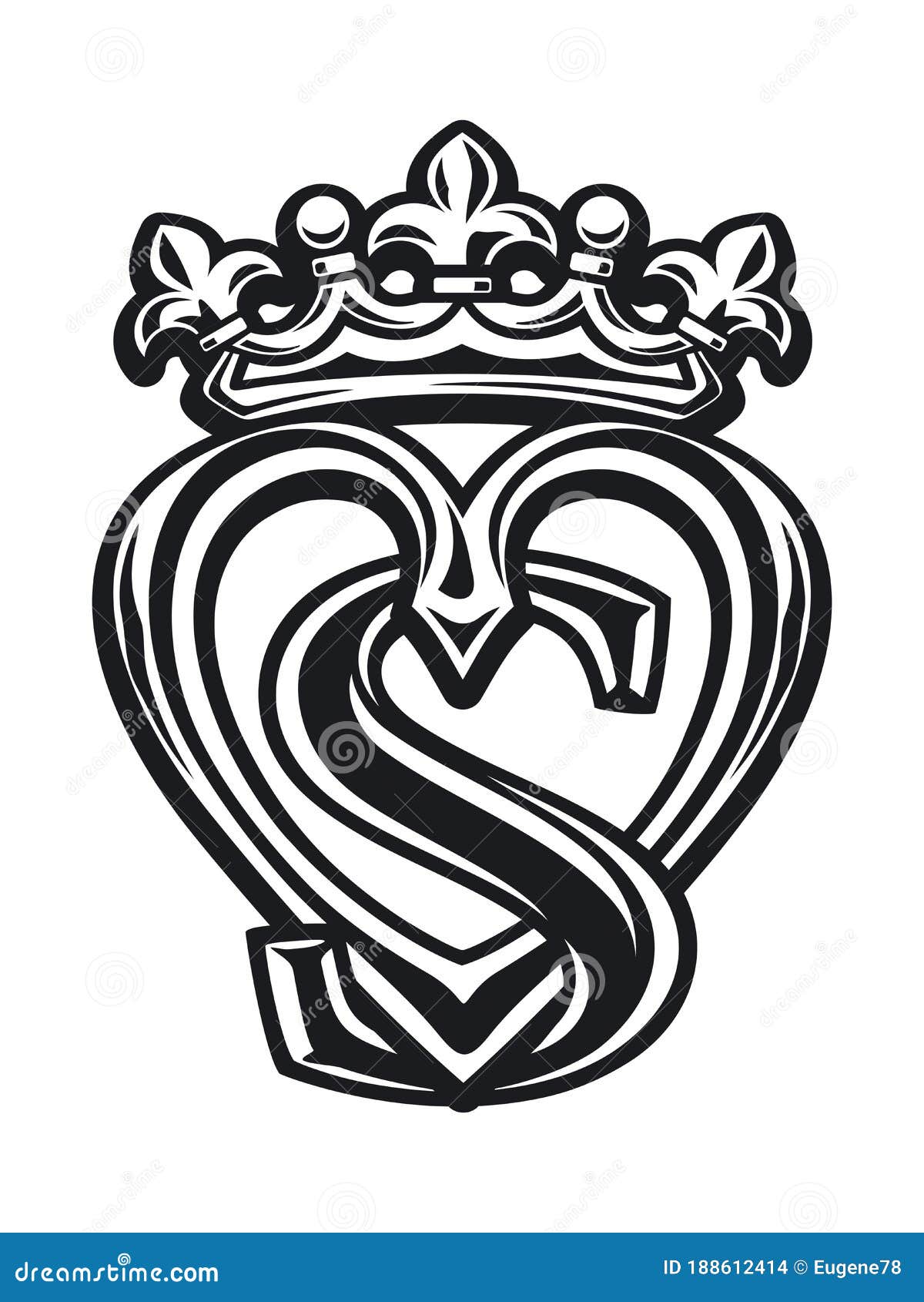 Monogram of Letter S with Heart and Crown Stock Vector - Illustration ...