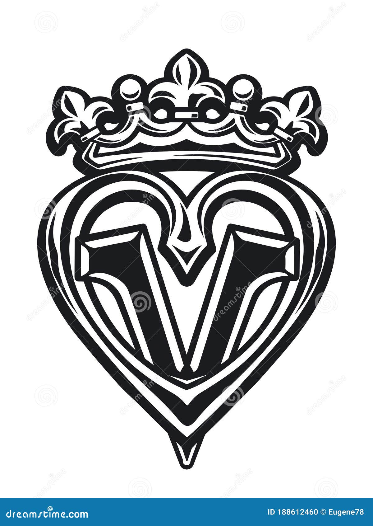 Monogram of Letter V with Heart and Crown Stock Vector - Illustration ...