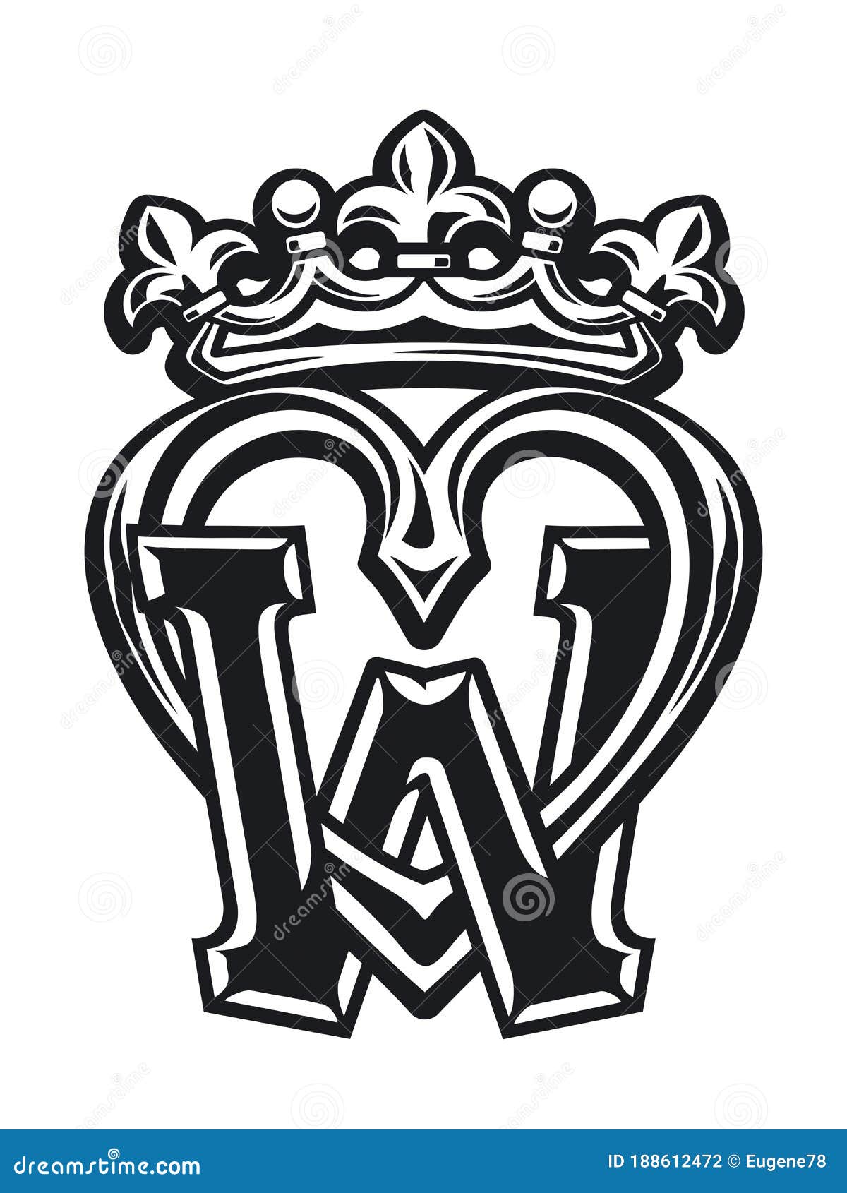 Monogram of Letter W with Heart and Crown Stock Vector - Illustration ...