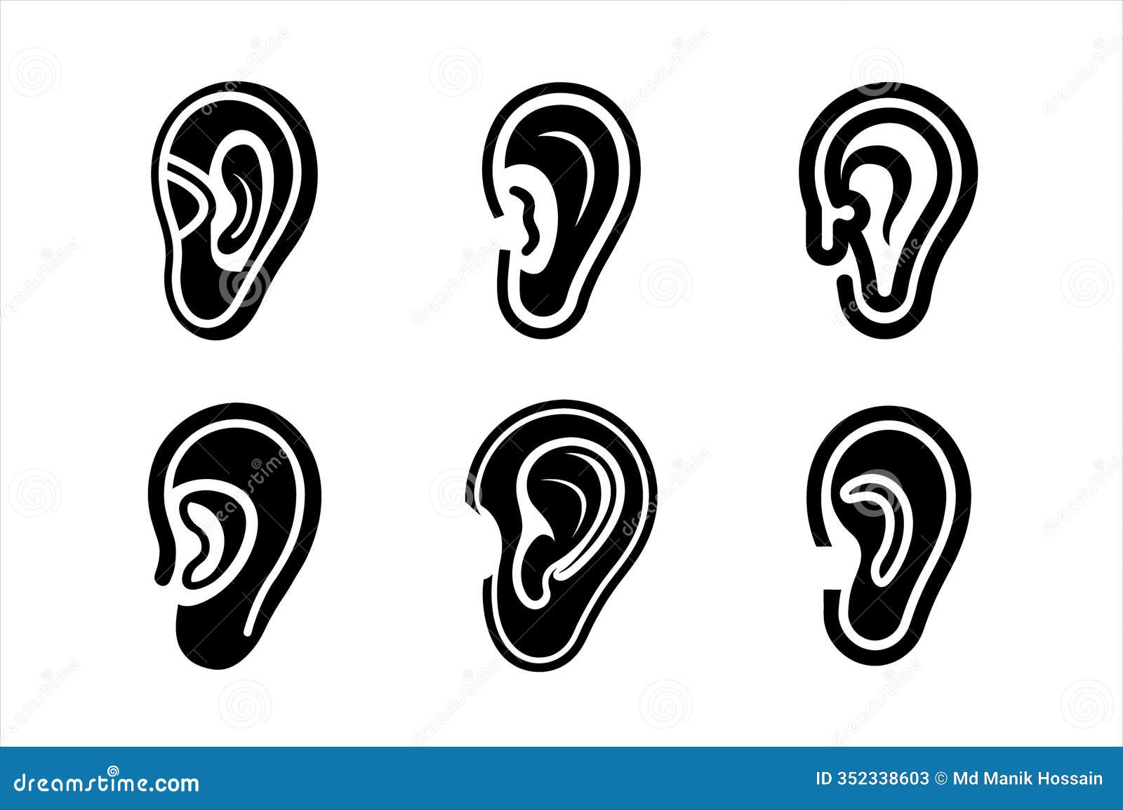 Human Ears Are Depicted In A Row, Each In A Three-quarter Profile View ...