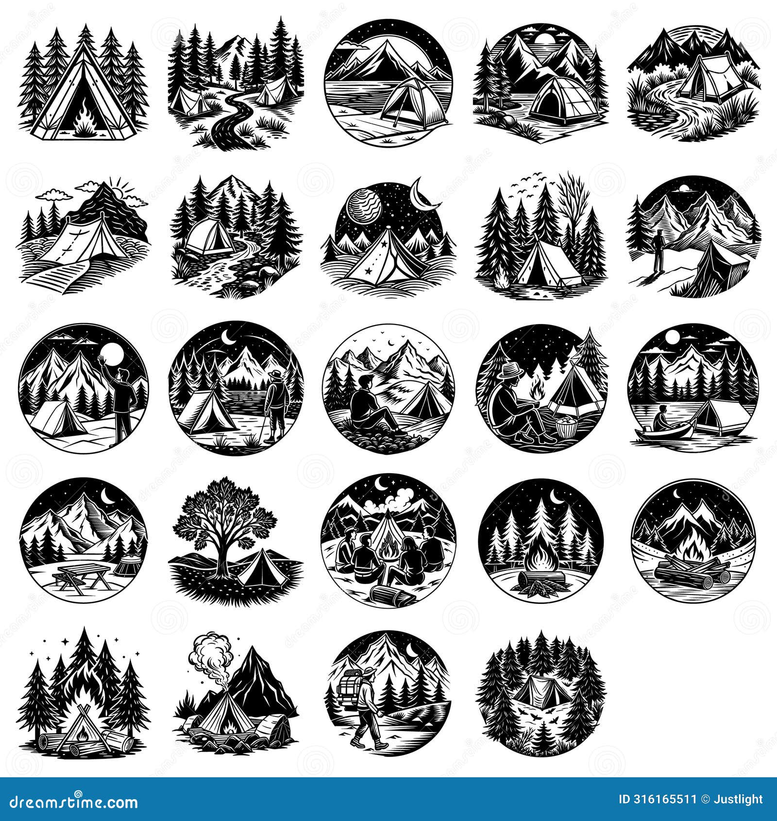 Black and White Illustrations of Wilderness Scenes Stock Vector ...
