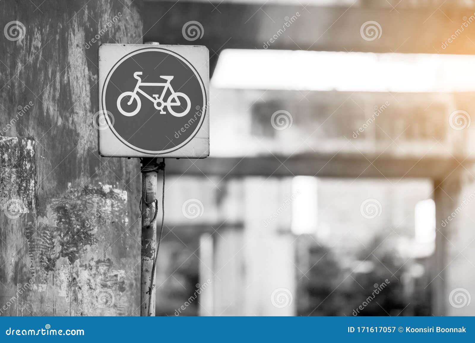 Black and White Image of Bicycle Signs. Bicycle Symbol Post Stock Image ...