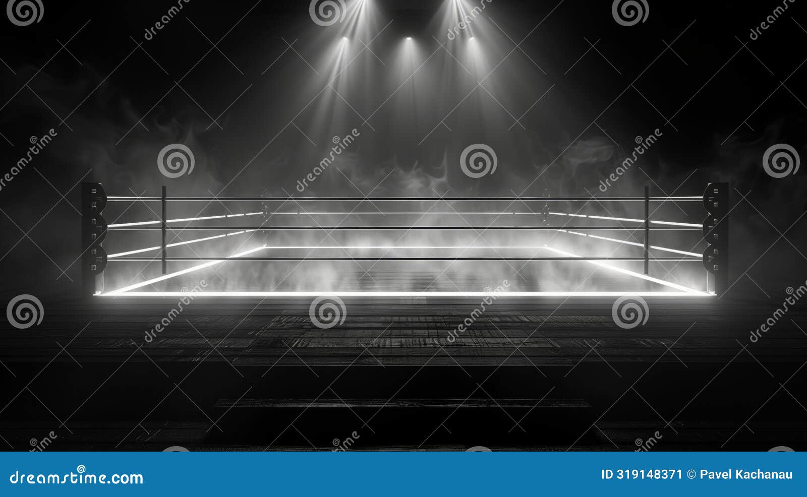 Black and White Image of a Boxing Ring with Ropes and Corner Posts ...