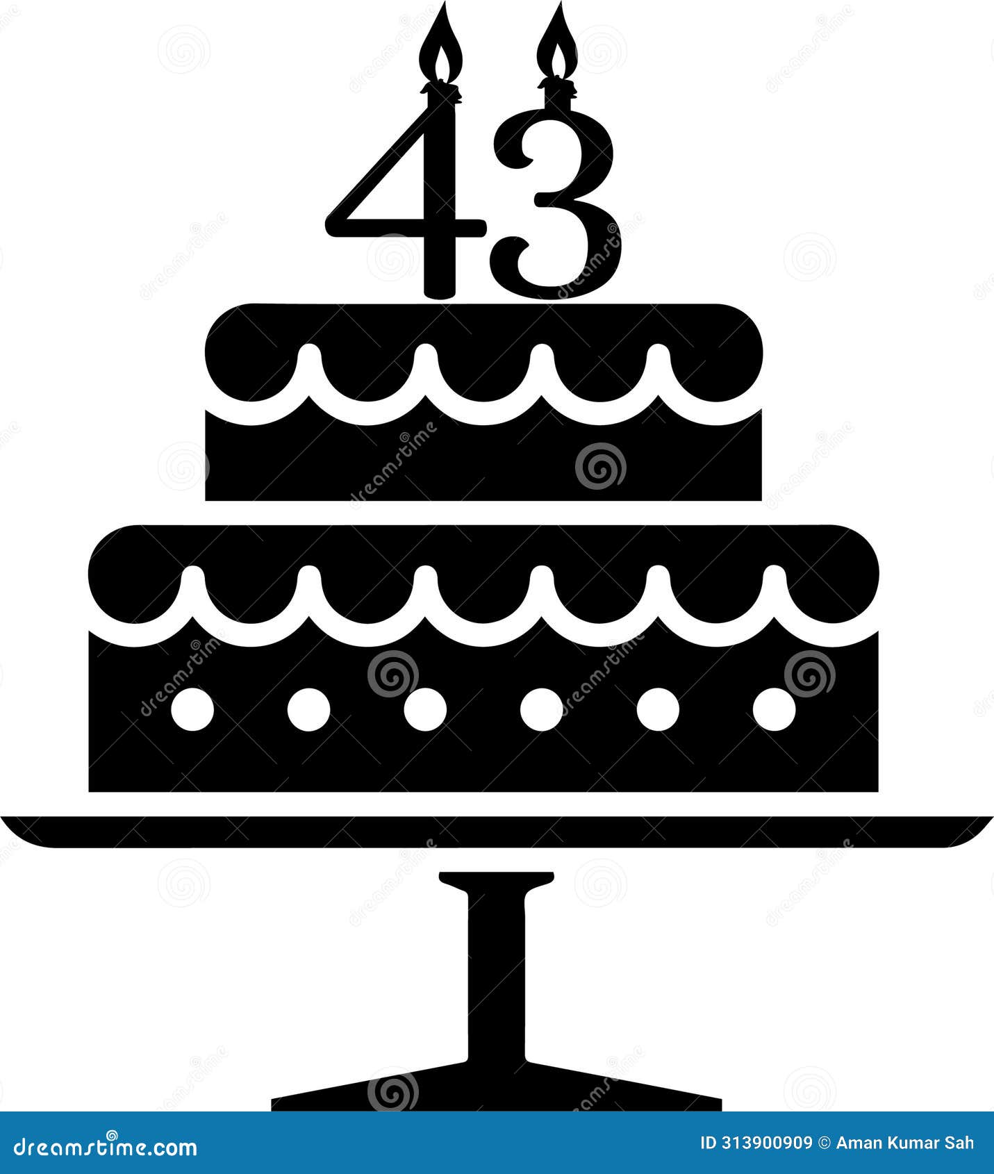 A Black-and-white Image of a Cake with the Number 43 on it. Stock ...