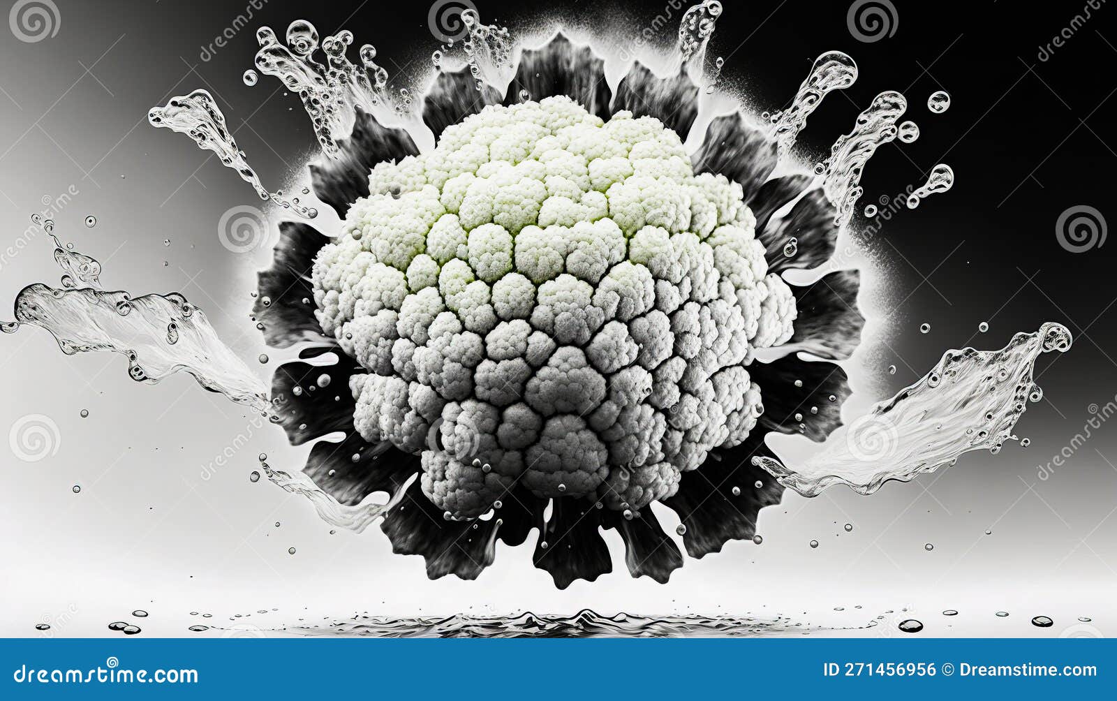 Black and White Image of Cauliflower Being Splashed with Water ...