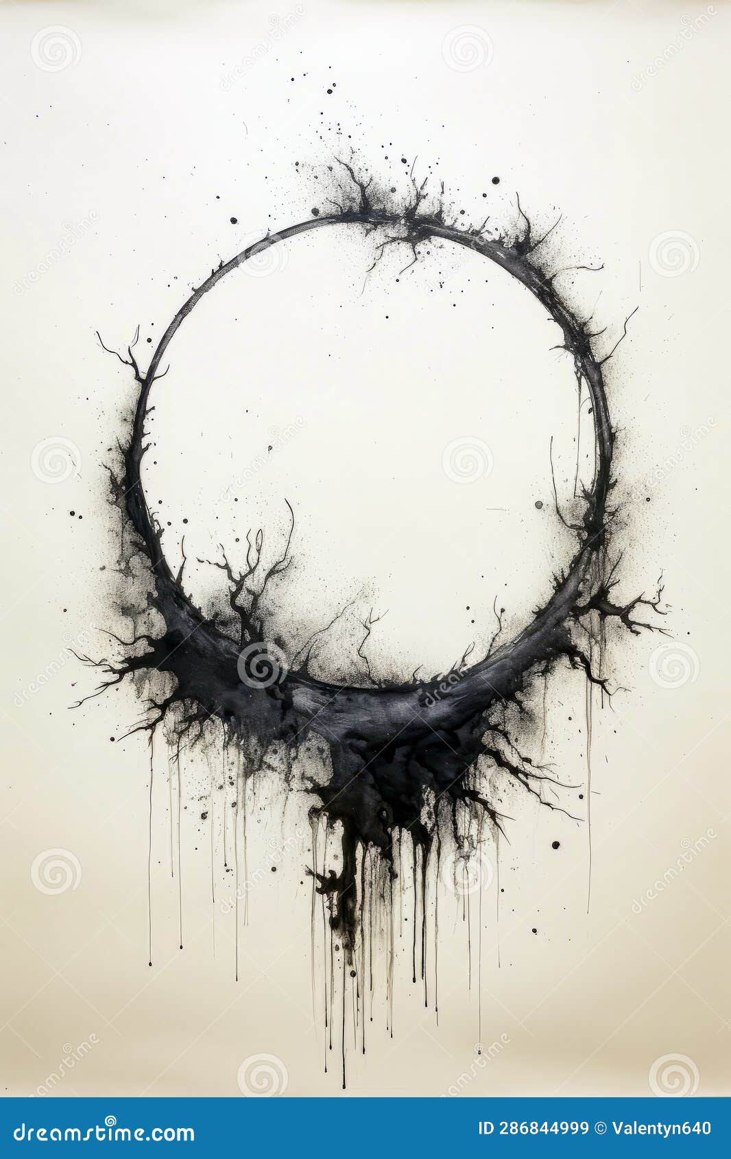 Black and White Image of Circular Object with Dripping Paint ...