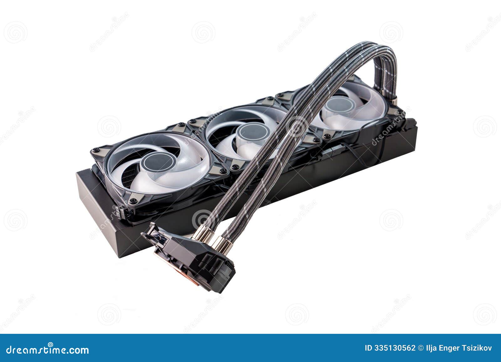 Black and White Image of a Computer Part with Three Cooling Fans ...