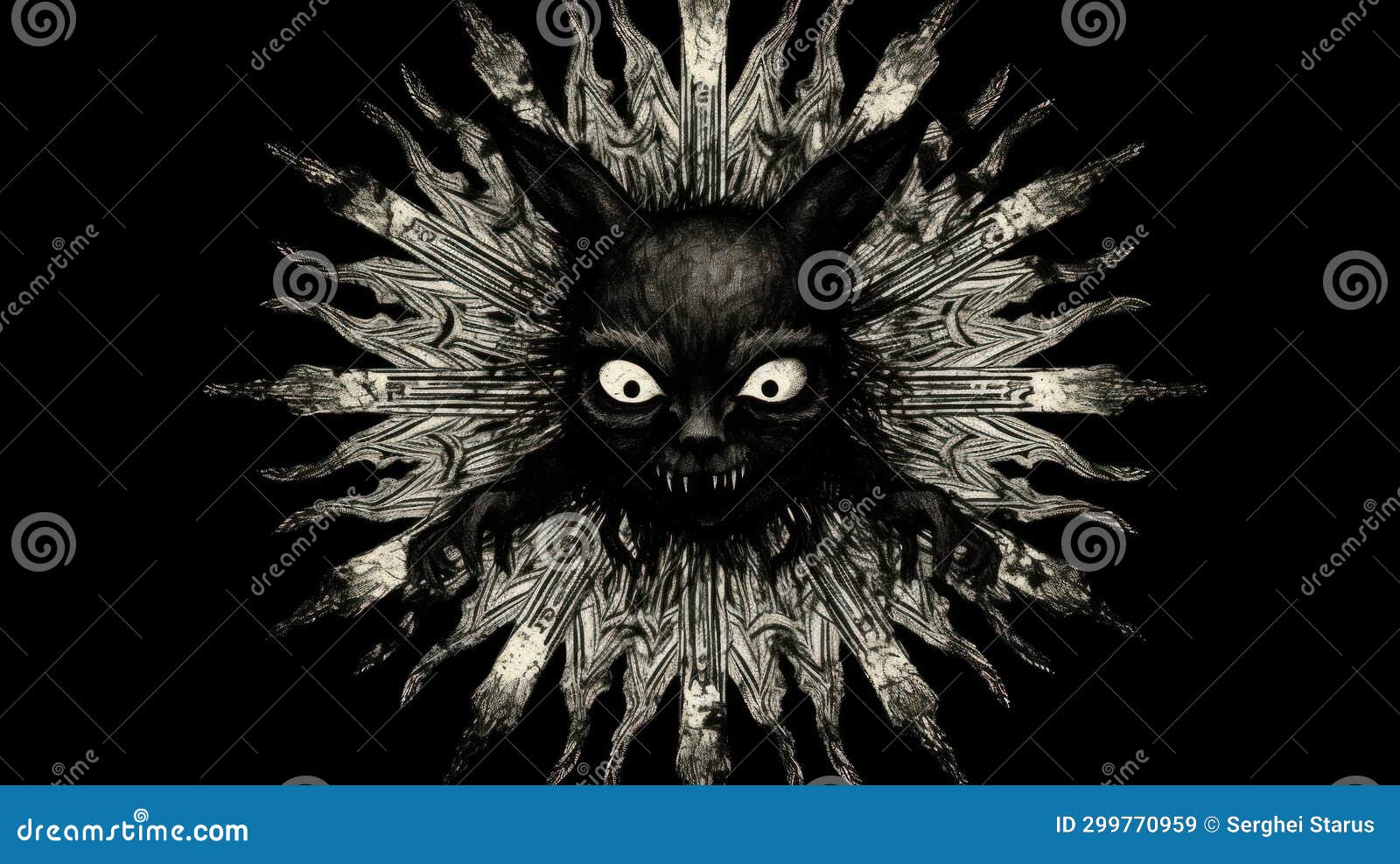 A Black and White Image of a Demon with Eyes, AI Stock Image - Image of ...