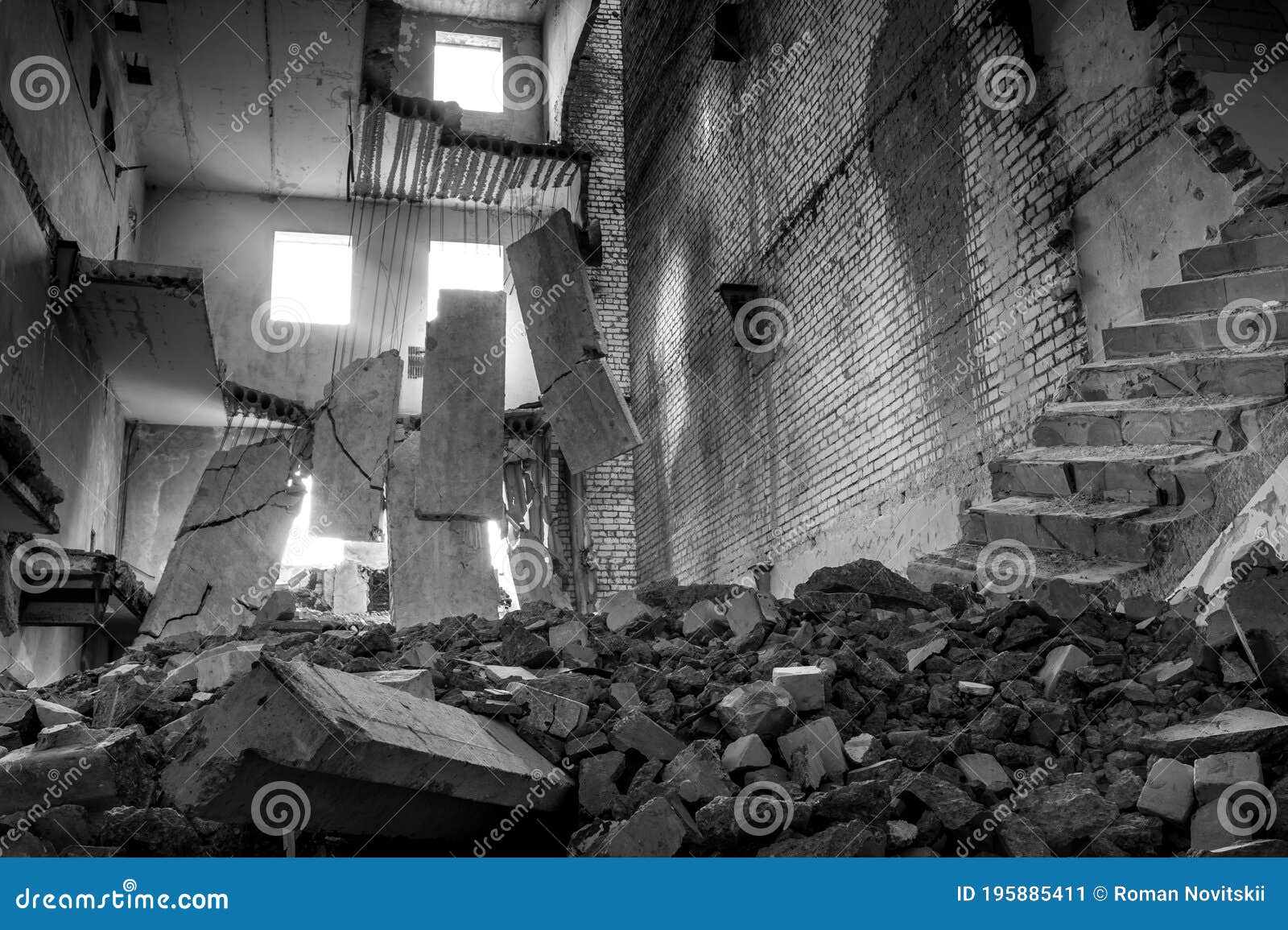 Destroyed Concrete Building Inside with a Pile of Construction Debris ...