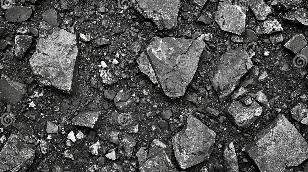 Black and White Image of Fragmented Rocks Stock Illustration ...