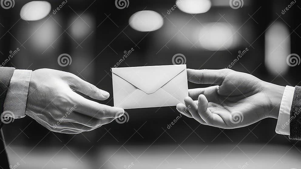 Black and White Image of Hands Exchanging an Envelope Stock Photo ...