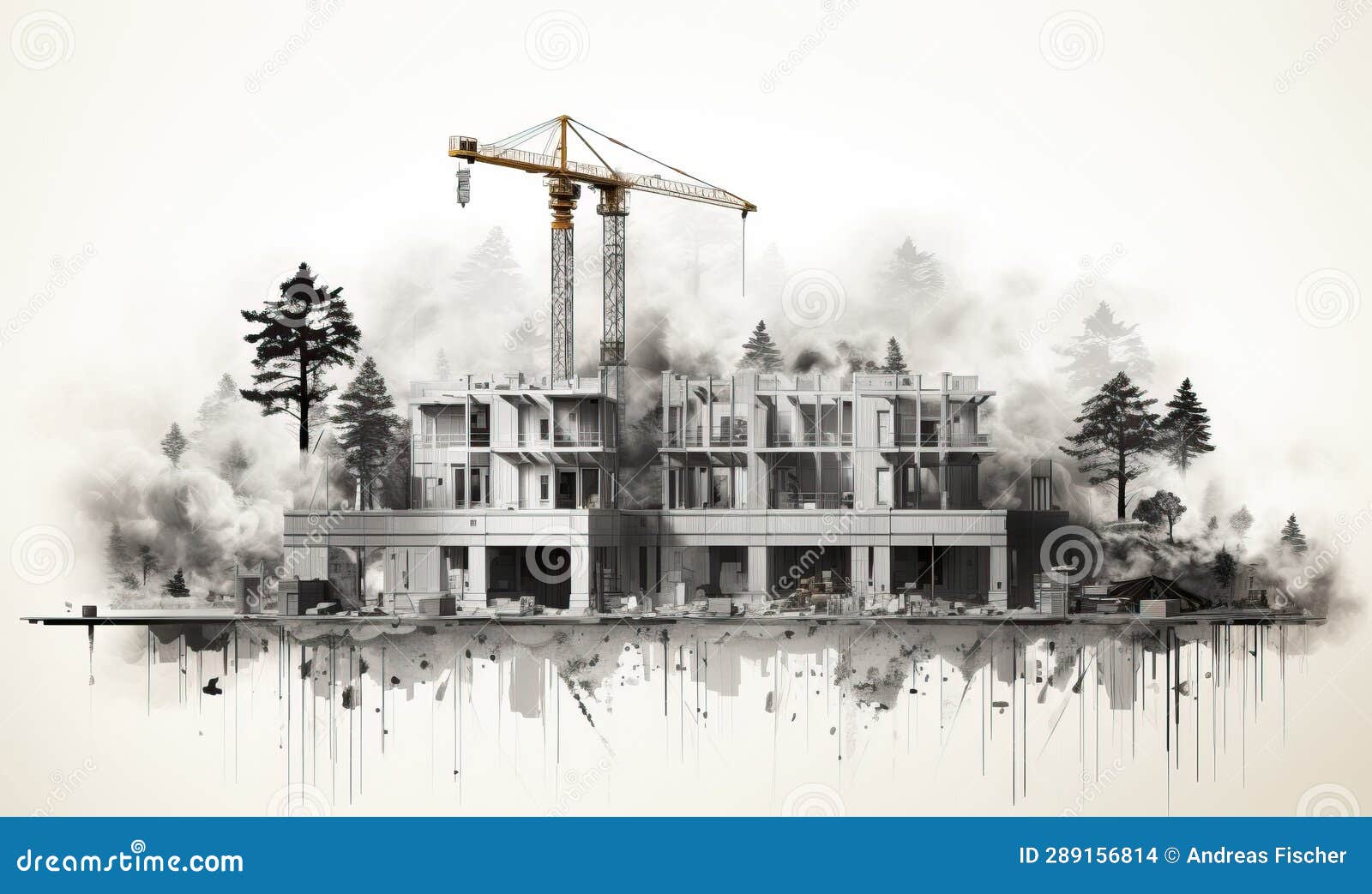 Black and White Image of a House Under Construction. Stock Photo ...
