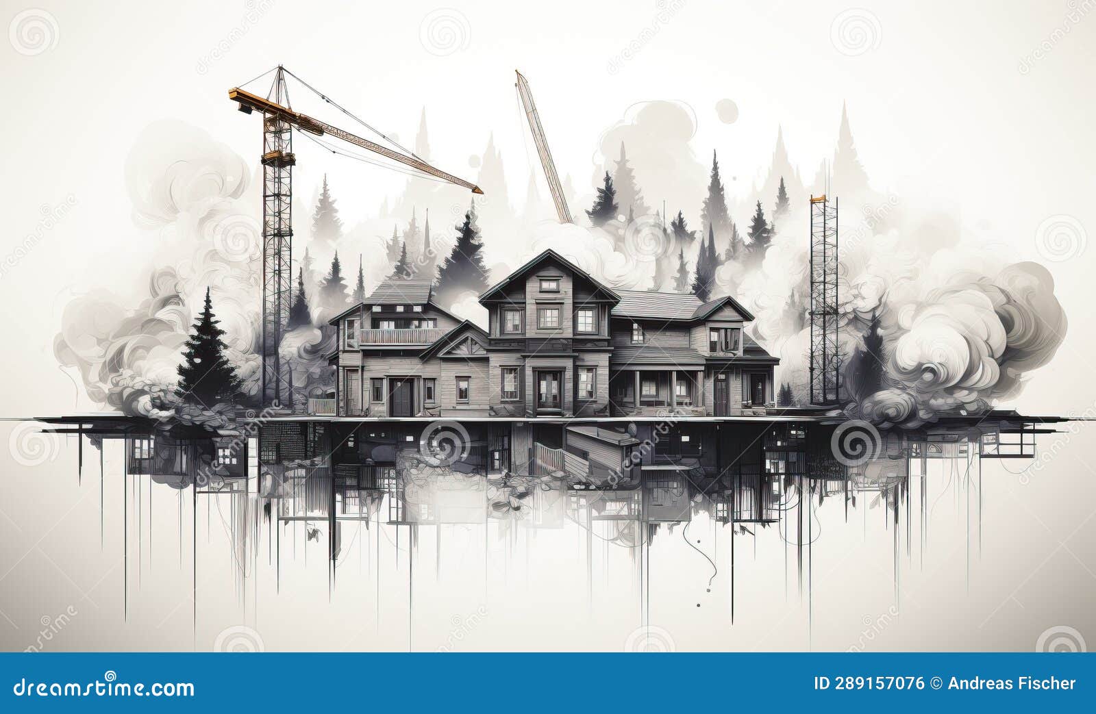 Black and White Image of a House Under Construction. Stock Photo ...