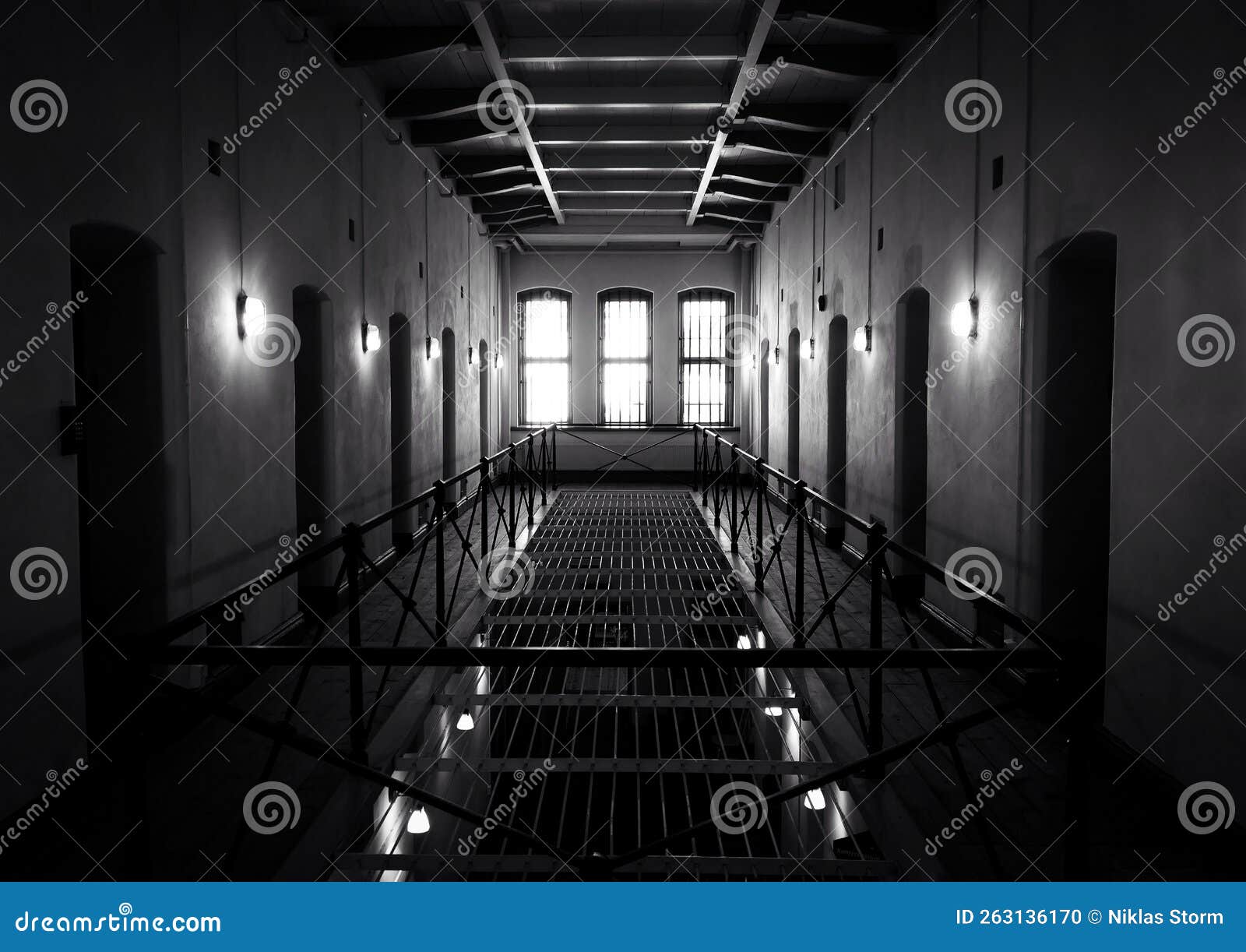 Black and White Image Inside an Old Prison Stock Photo - Image of ...