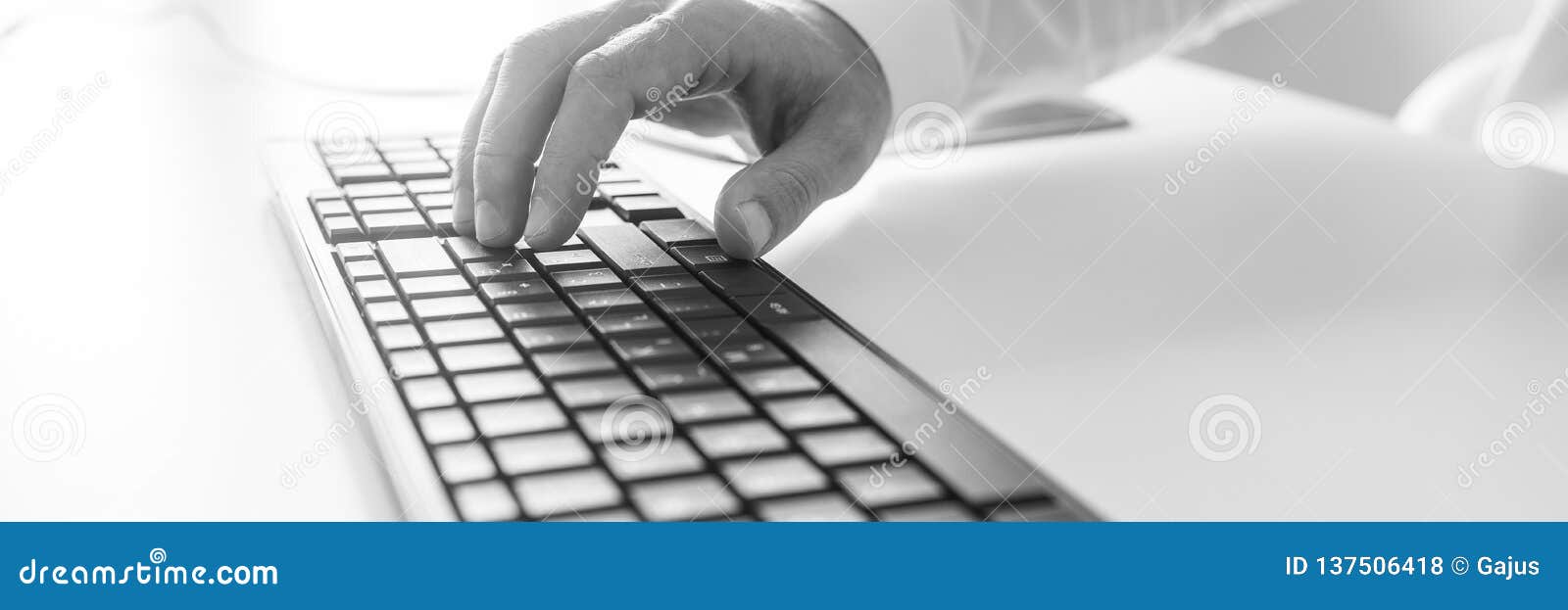 Black and White Image of Male Hand Using Computer Keyboard Stock Photo ...