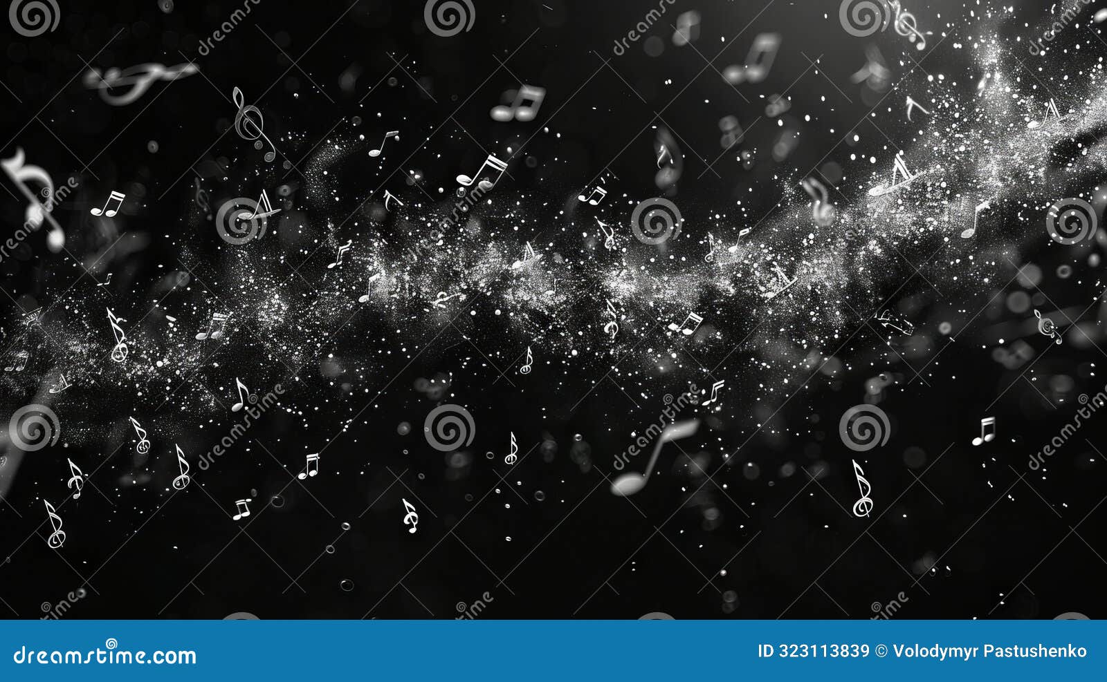 Black and White Image of Music Notes Falling from the Sky Stock Image ...