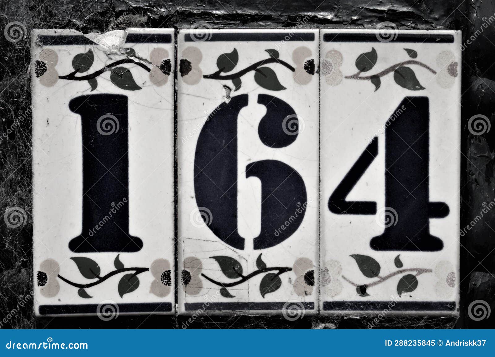Black and White Image. an Old House Number Plate. Number 164. Stock ...