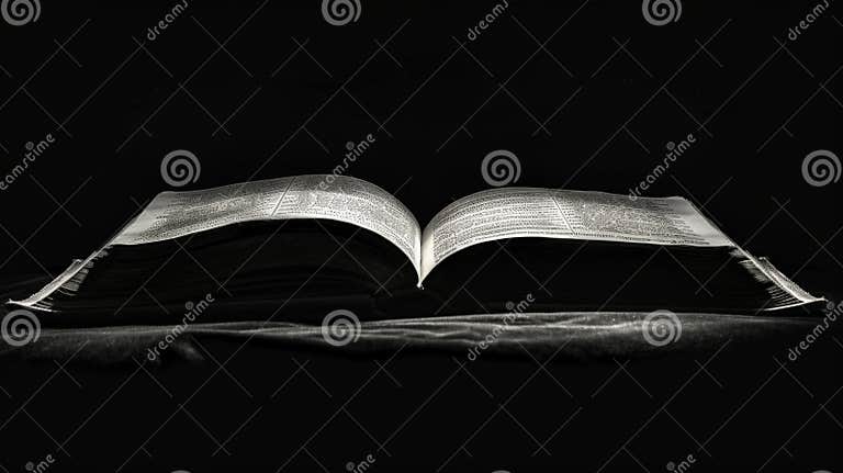 Black and White Image of an Open Book with Dramatic Lighting Stock ...