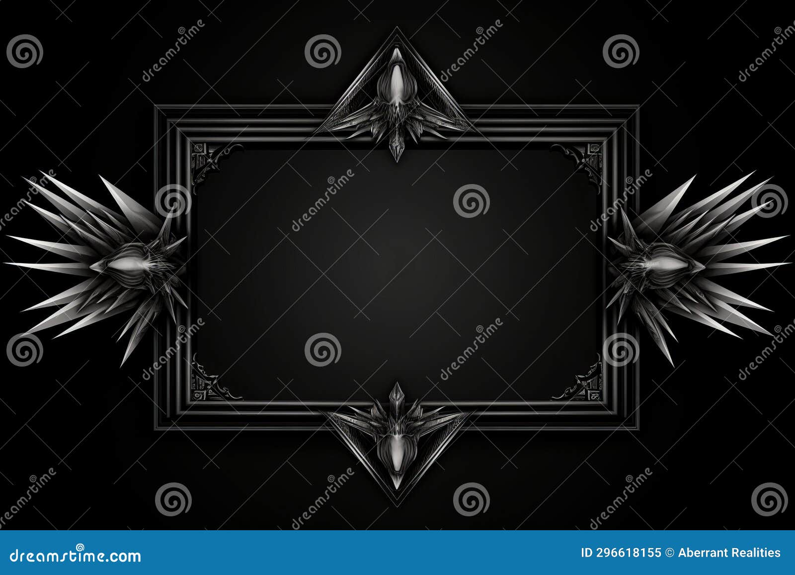 A Black and White Image of an Ornate Frame with Spikes on it Stock ...
