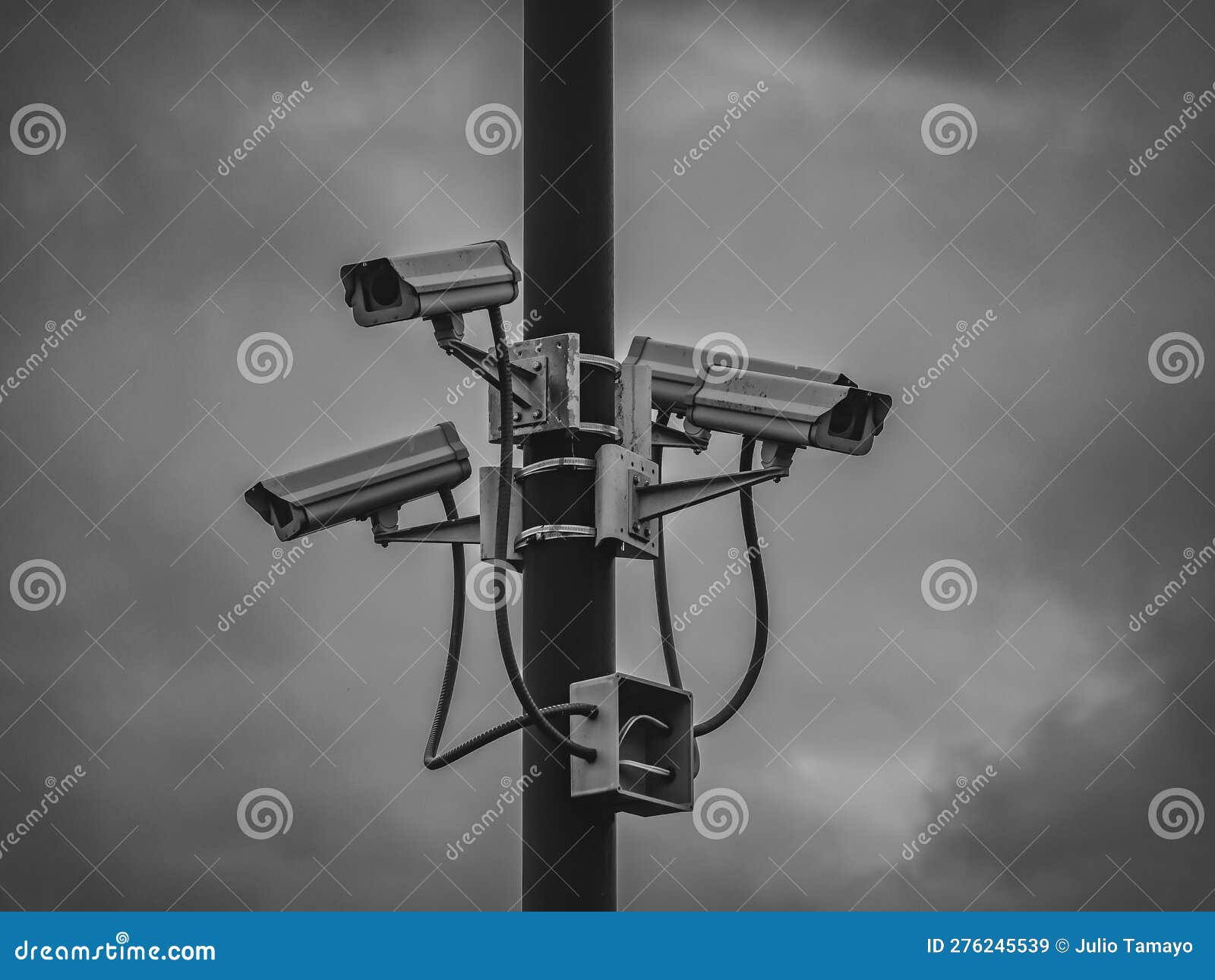 Black and White Image of Security Cameras Array. Stock Image - Image of ...