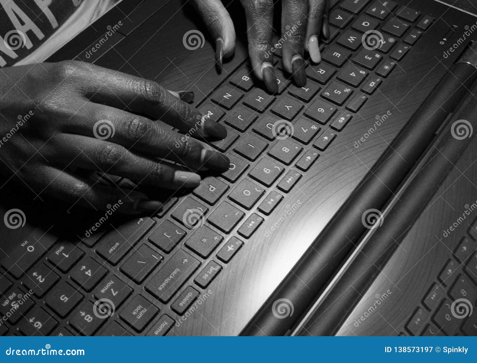 Black and White Image of Someone Typing Stock Image - Image of depth ...