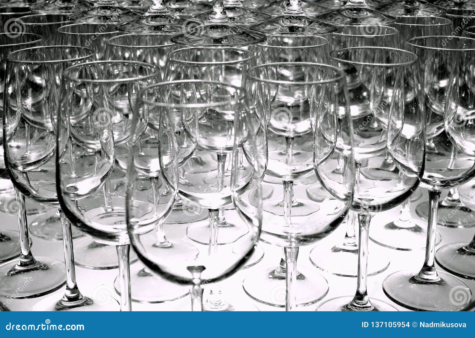 Triangle of Empty Wine Glasses Rows for Tasting Arranged at a Wine Show ...
