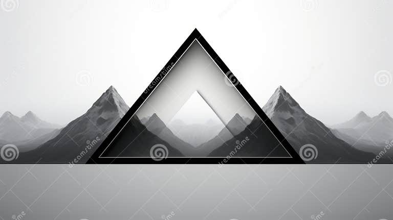 A Black and White Image of a Triangle with Mountains in the Background ...