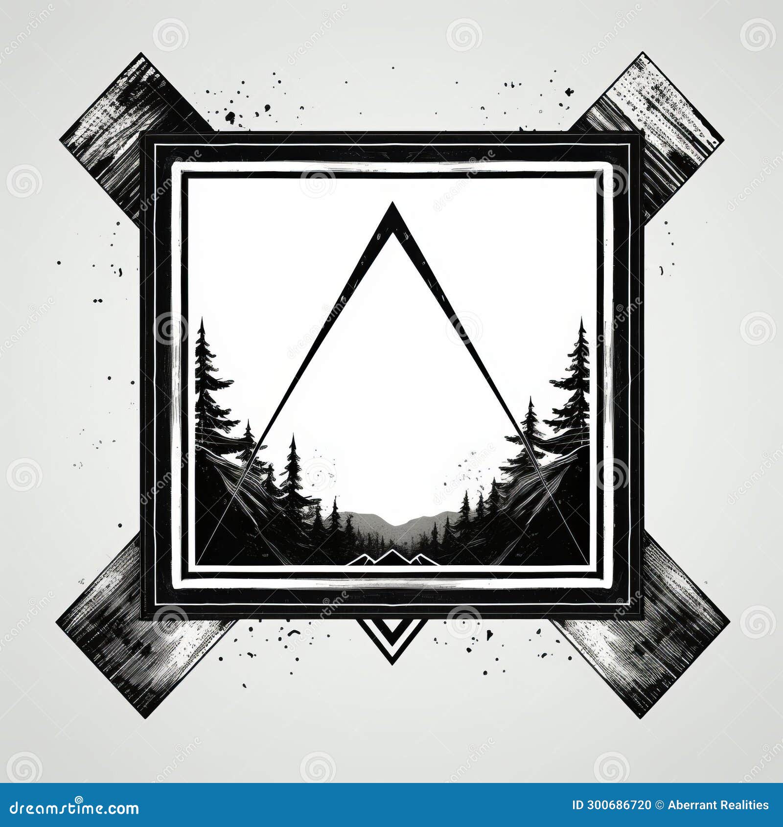 A Black and White Image of a Triangle with Pine Trees in the Background ...