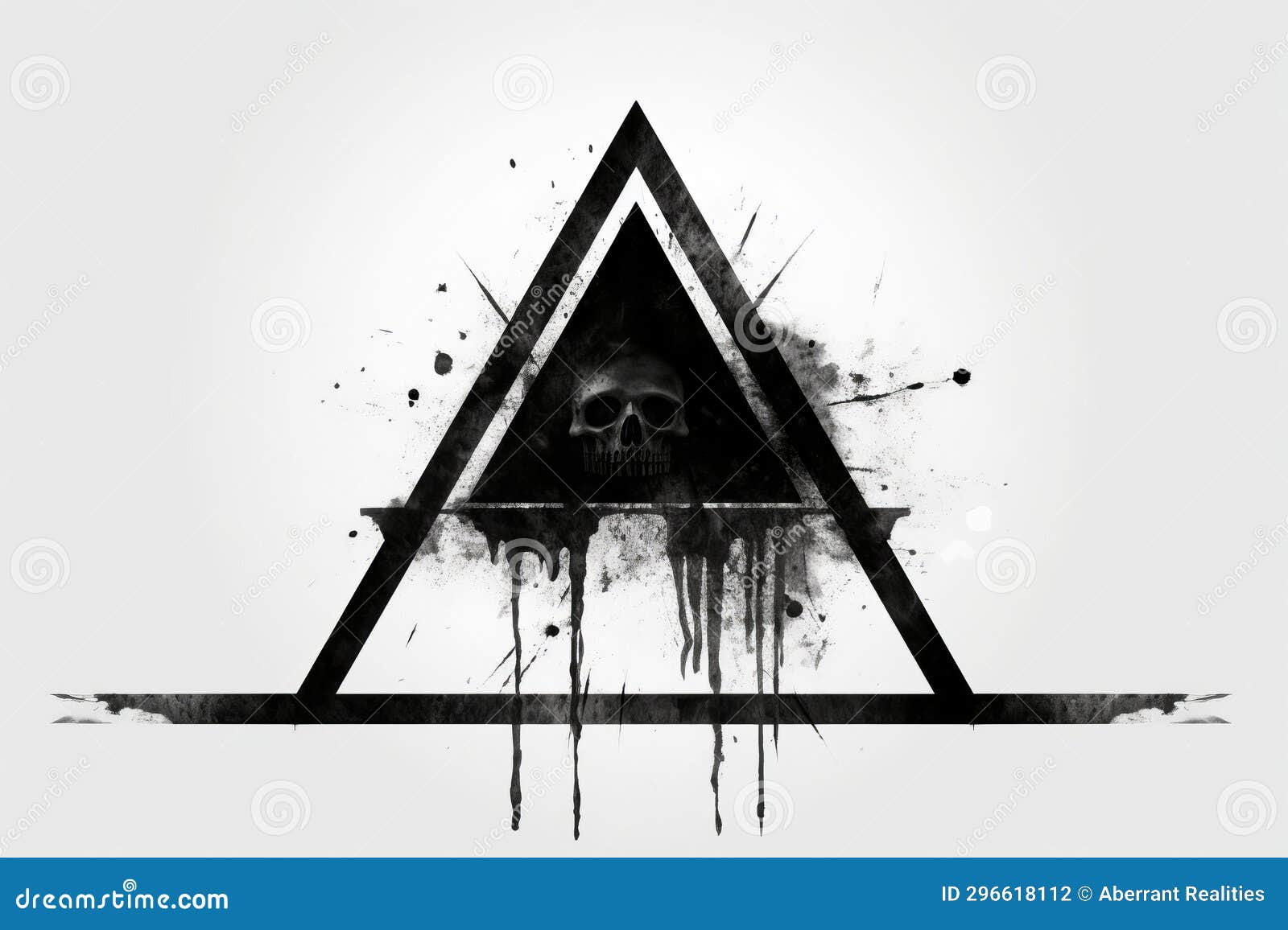 A Black and White Image of a Triangle with a Skull Inside Stock ...