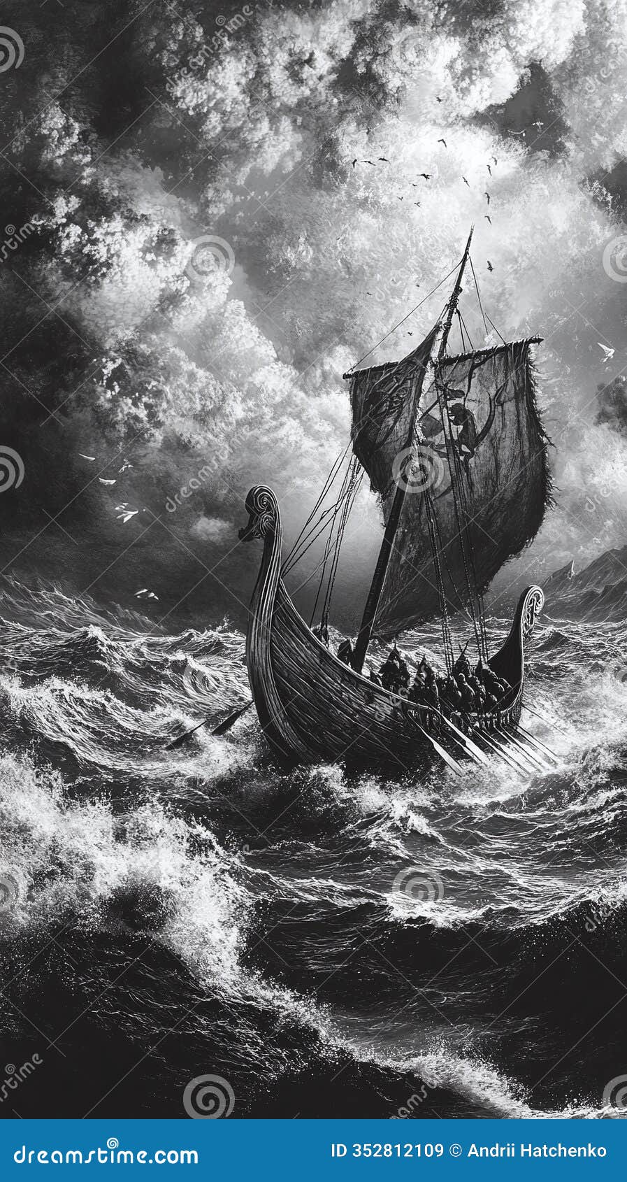 Black-and-white Image of a Viking Ship Sailing through Rough Seas Stock ... Black-and-white Image of a Viking Ship Sailing through Rough Seas Stock ...