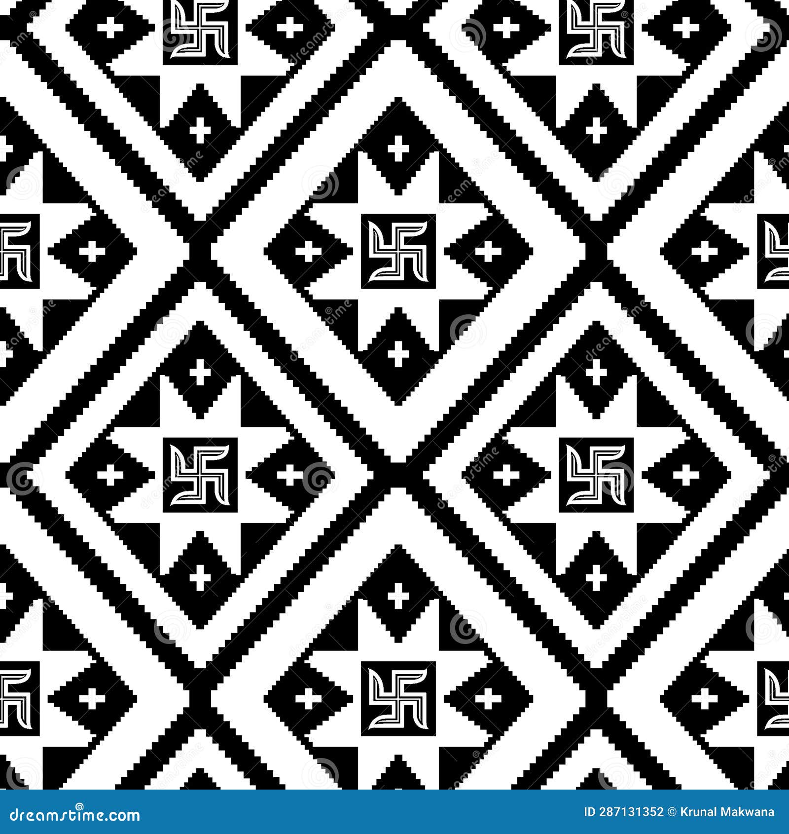 Black and White Indian Geometric Seamless Pattern, Abstract Background ...