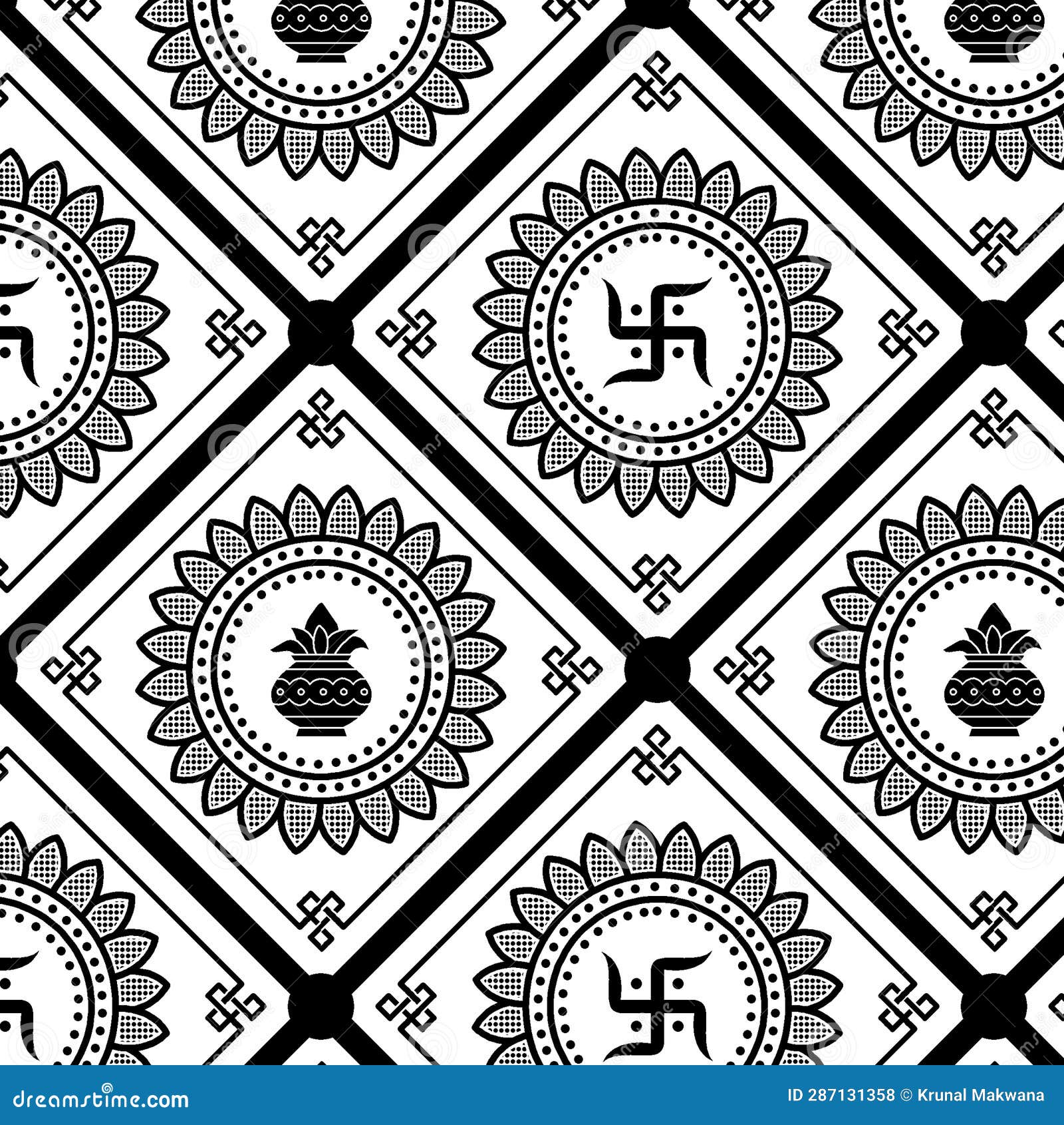 Black and White Indian Geometric Seamless Pattern, Abstract Background ...