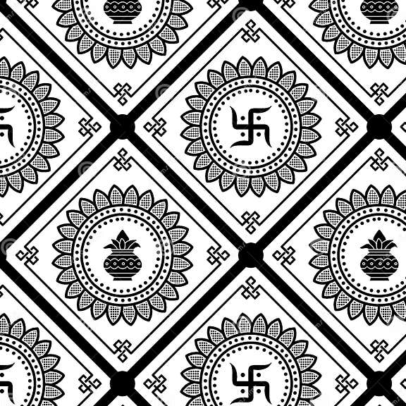 Black and White Indian Geometric Seamless Pattern, Abstract Background ...