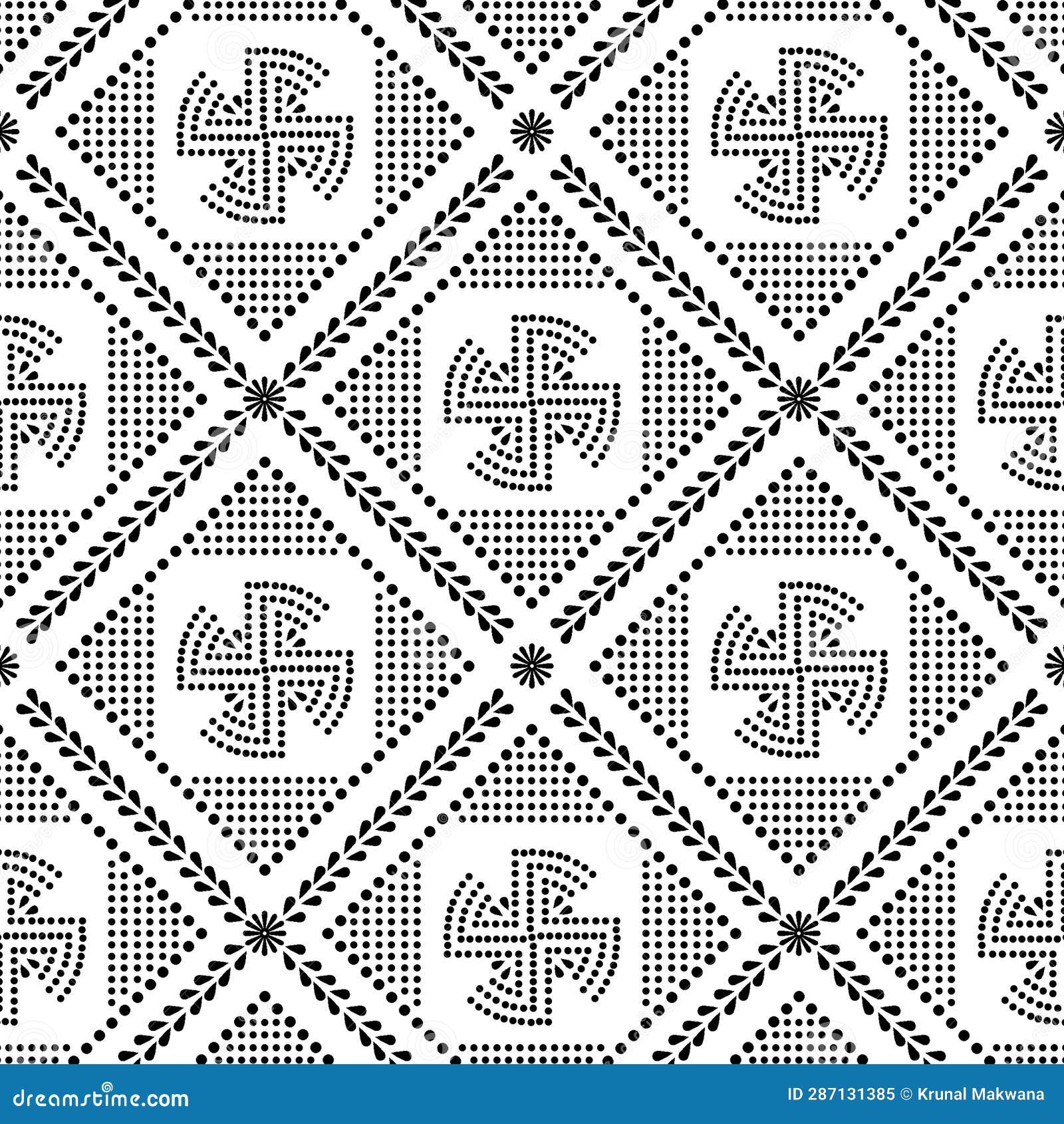 Black and White Indian Geometric Seamless Pattern, Abstract Background ...