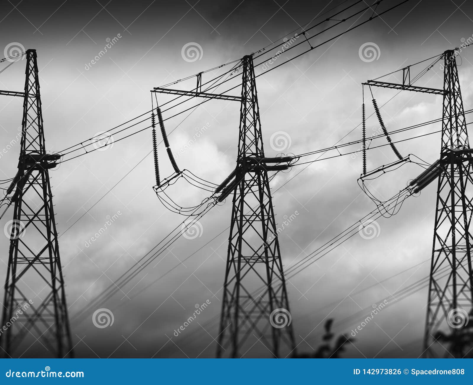Black and White Industrial Power Lines Background Stock Photo - Image ...