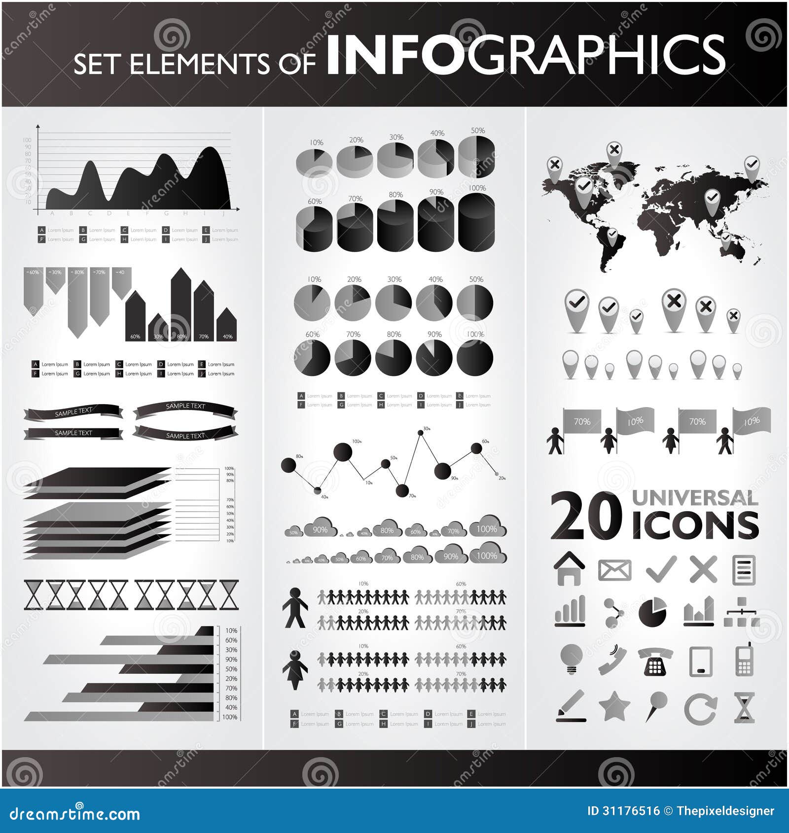 Black and White Infographics Set. Stock Vector - Illustration of label ...