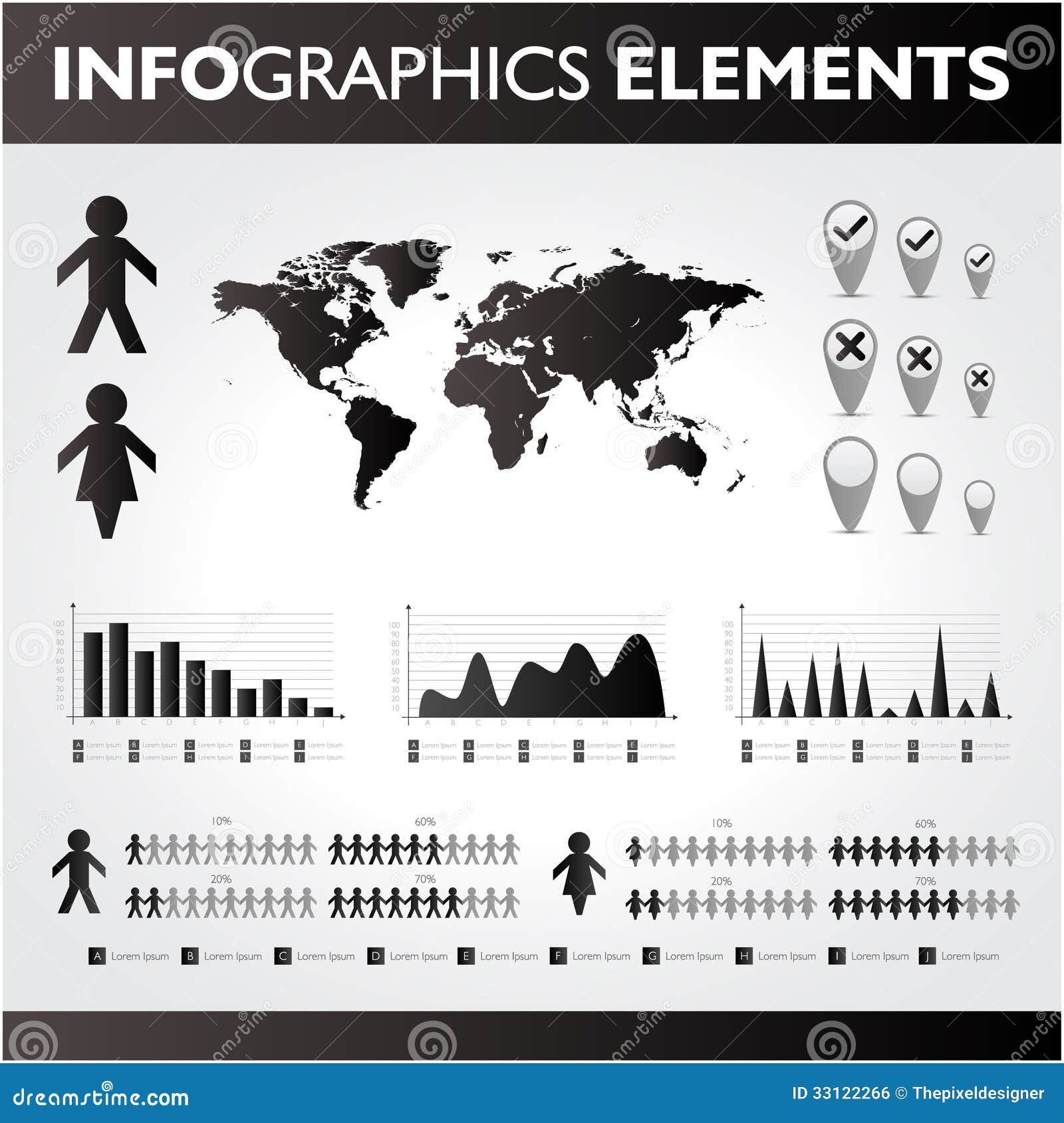 Black and White Infographics Set. Stock Vector - Illustration of ...
