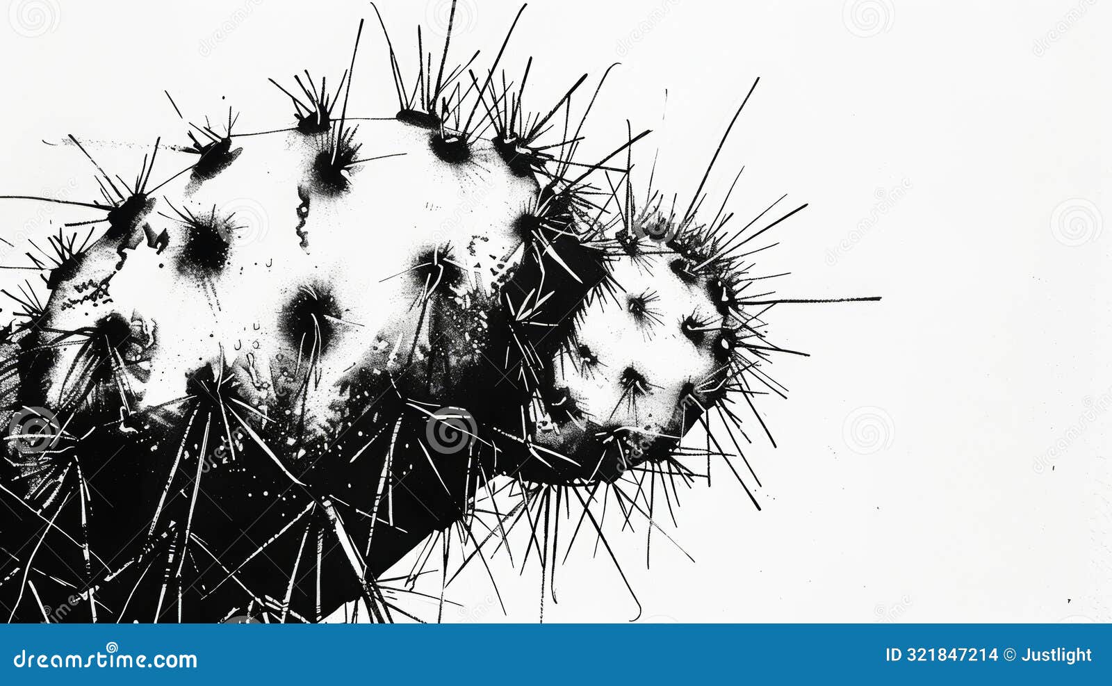 A Black and White Ink Drawing of a Cactus Showcasing Its Spiky ...