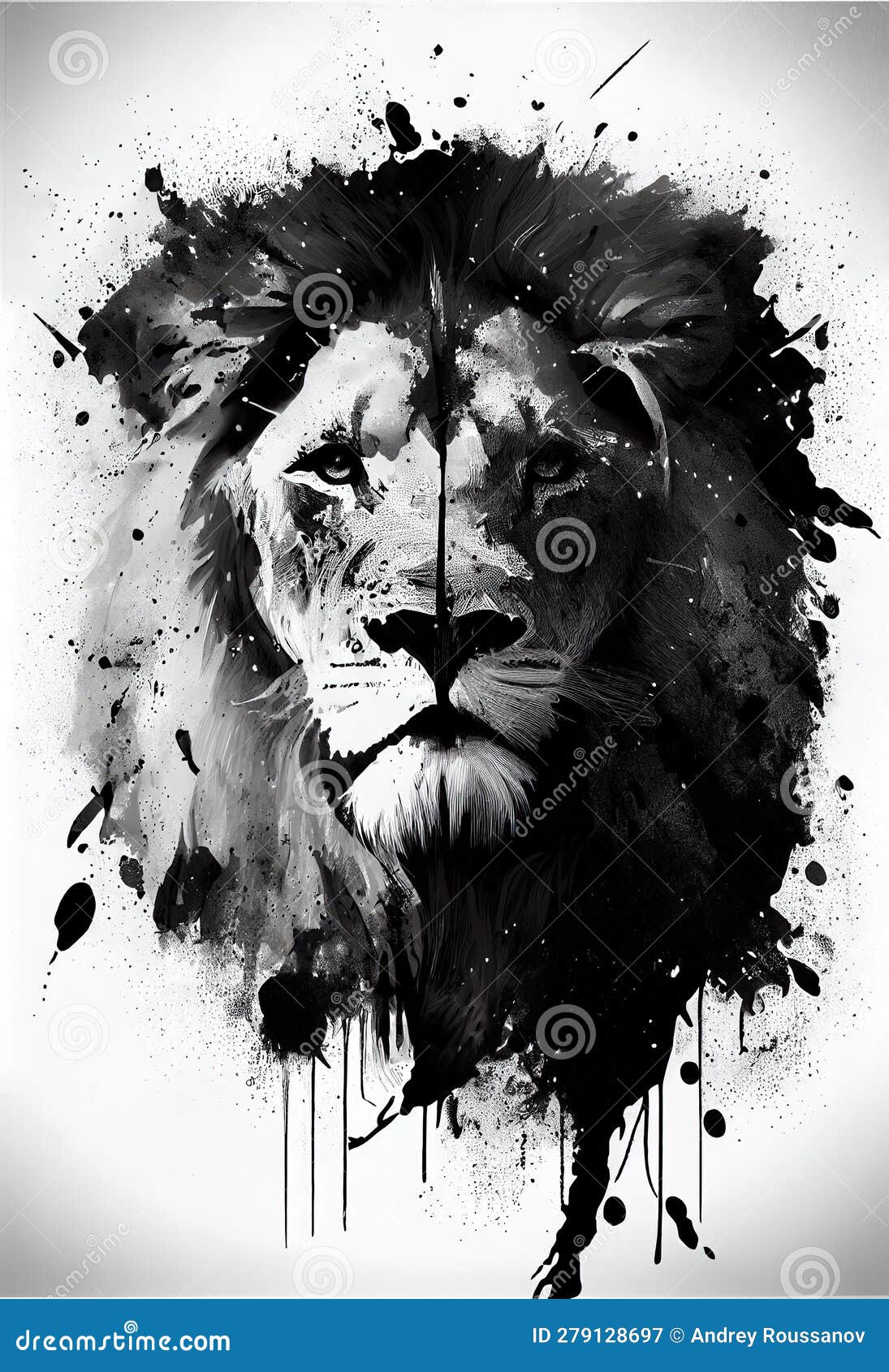 Black and White Ink Lion Print. AI Render. Stock Illustration ...
