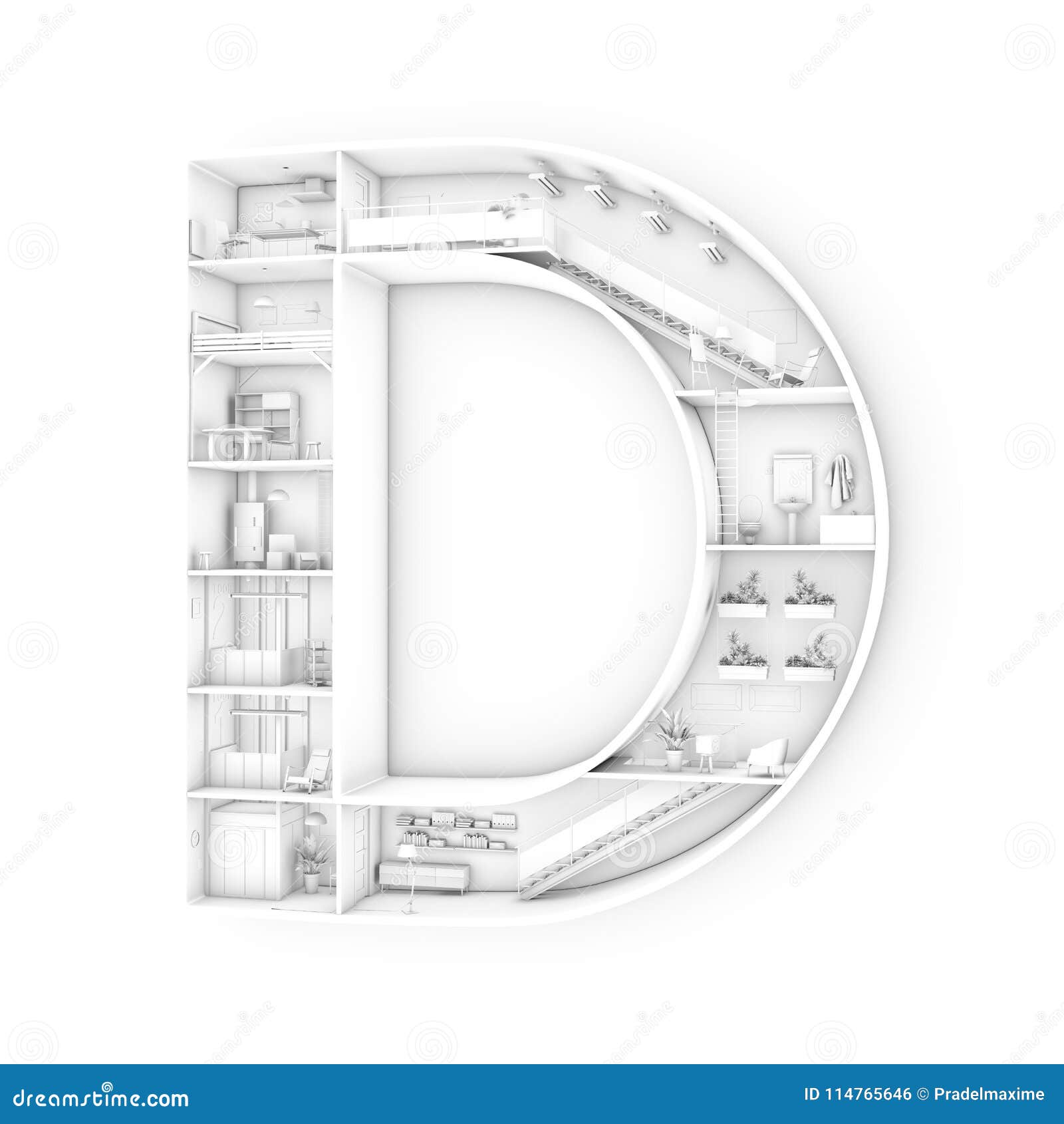 Black and White Interior of a Construction in Shape of Letter `D` Stock ...