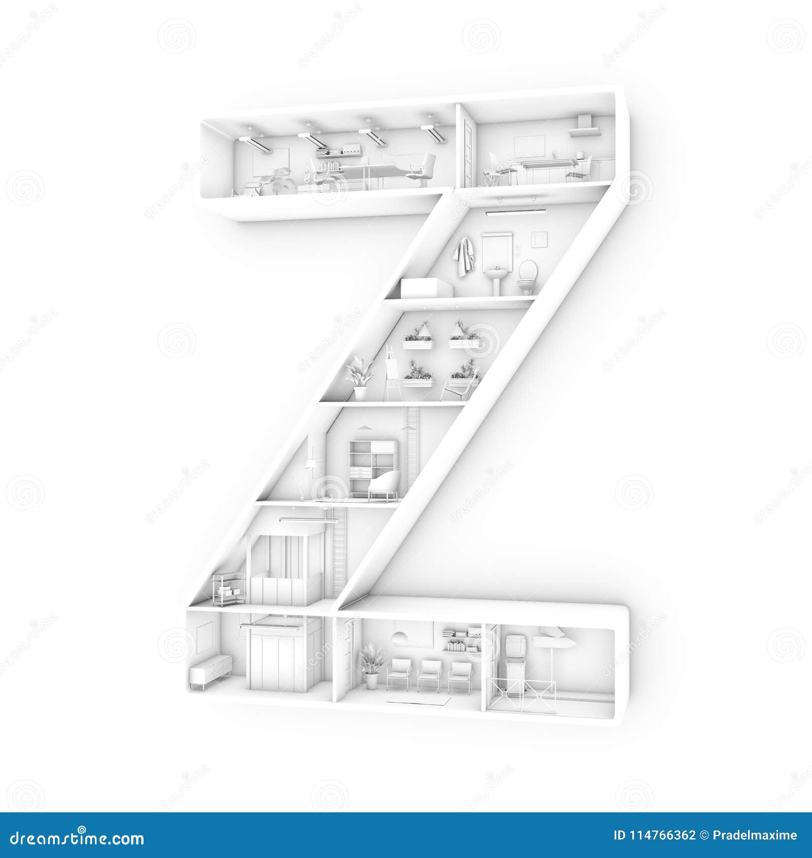 Black and White Interior of a Construction in Shape of Letter `Z` Stock ...