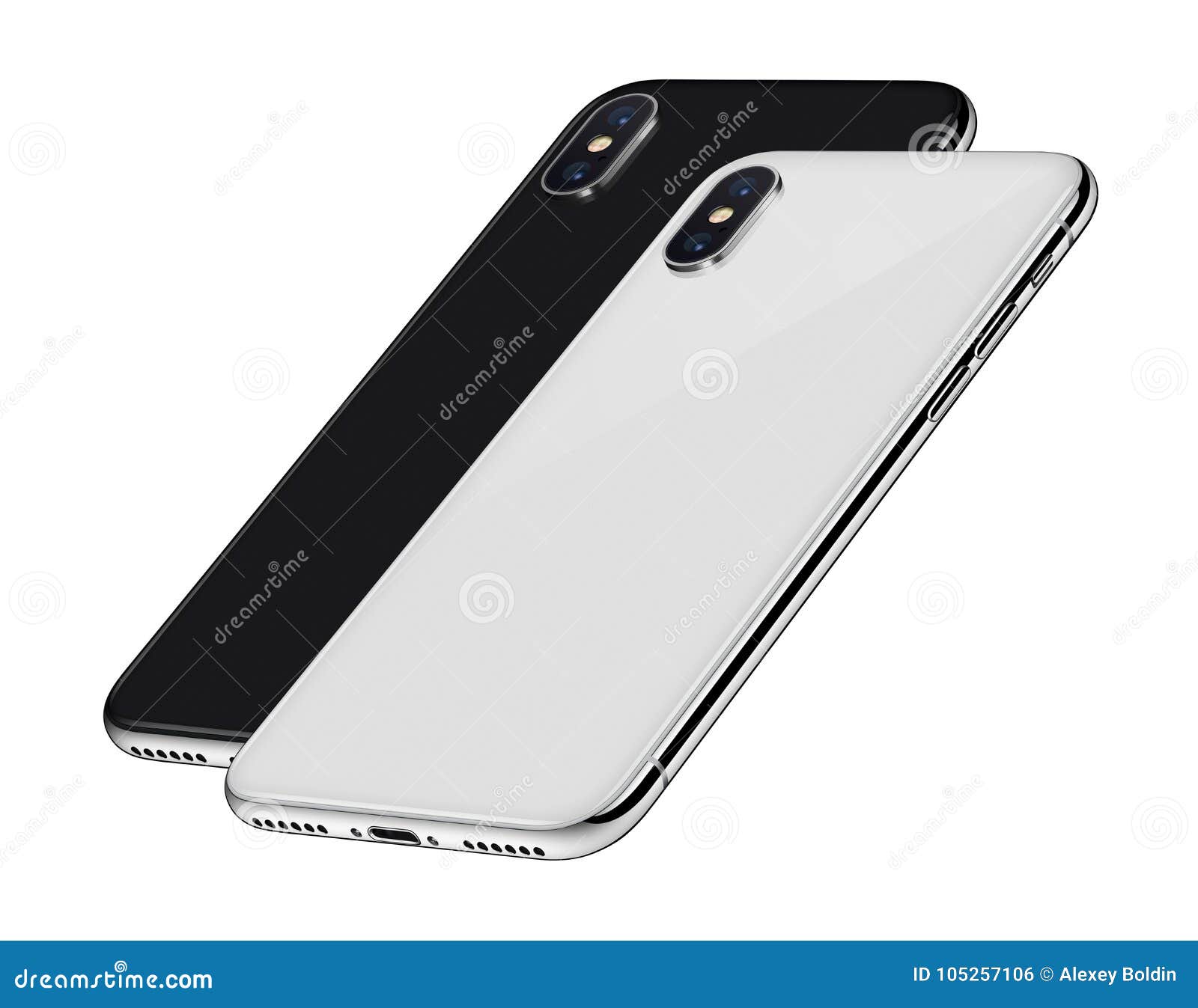 Black and White Isometric Smartphones Similar To IPhone X Back Sides ...