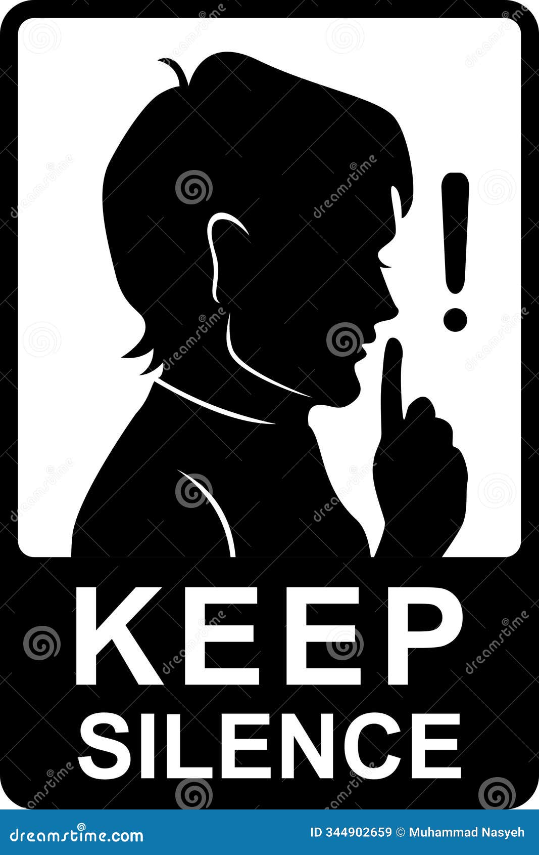 Black and White KEEP SILENCE Sticker Icon for Warning, Simple Vector on ...