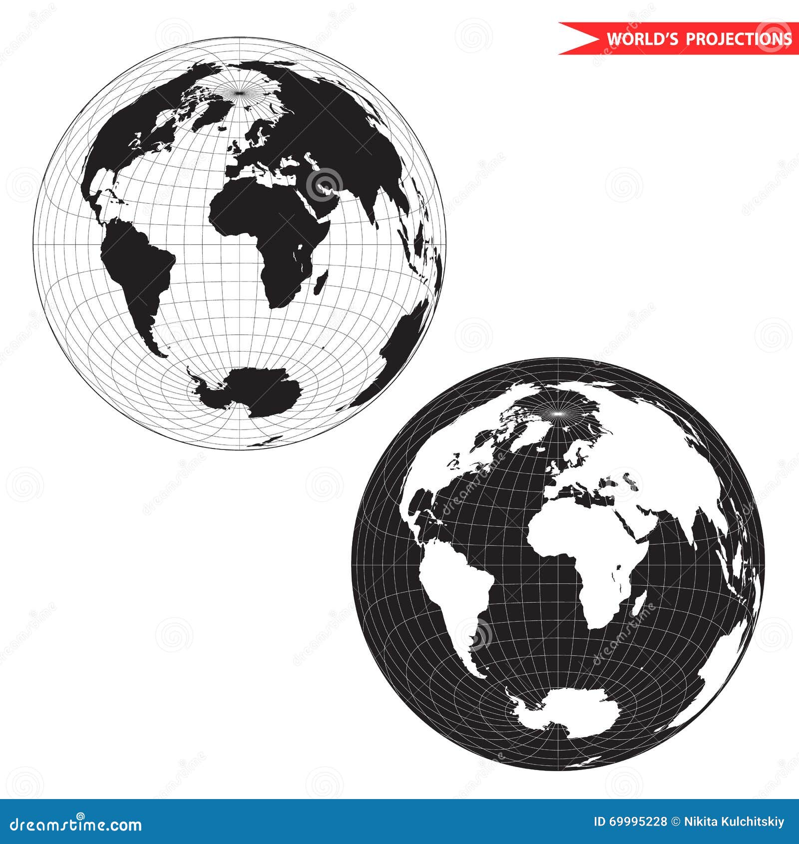 Black and White Lambert Azimuthal Projection Stock Vector ...