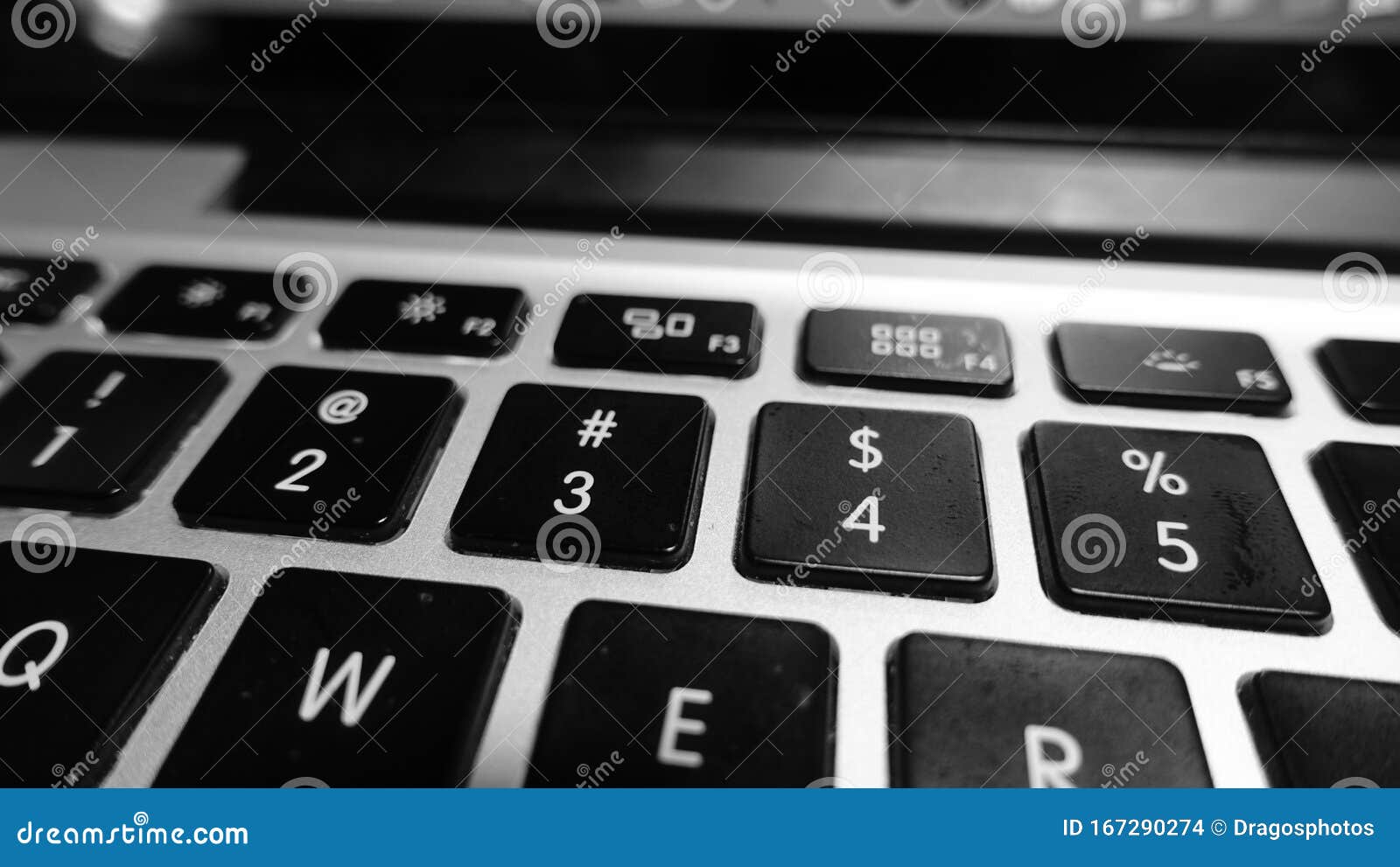Black and White Laptop or Notebook Computer Keyboard Keys Stock Photo ...